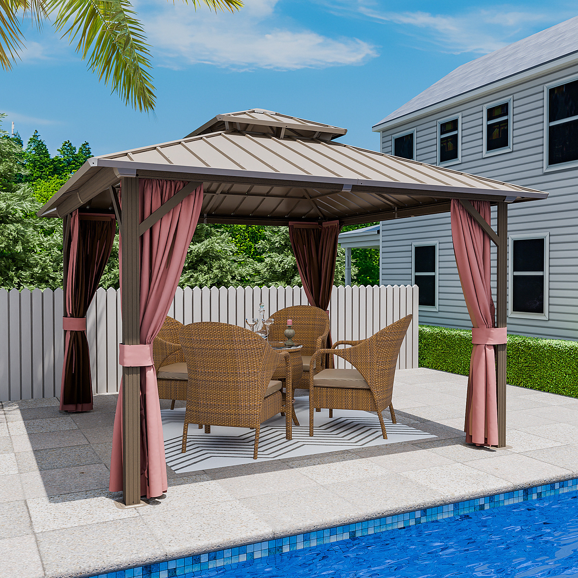 INMITOM 12 Ft. X 12 Ft. Metal Patio Gazebo with Double Steel Roof ...