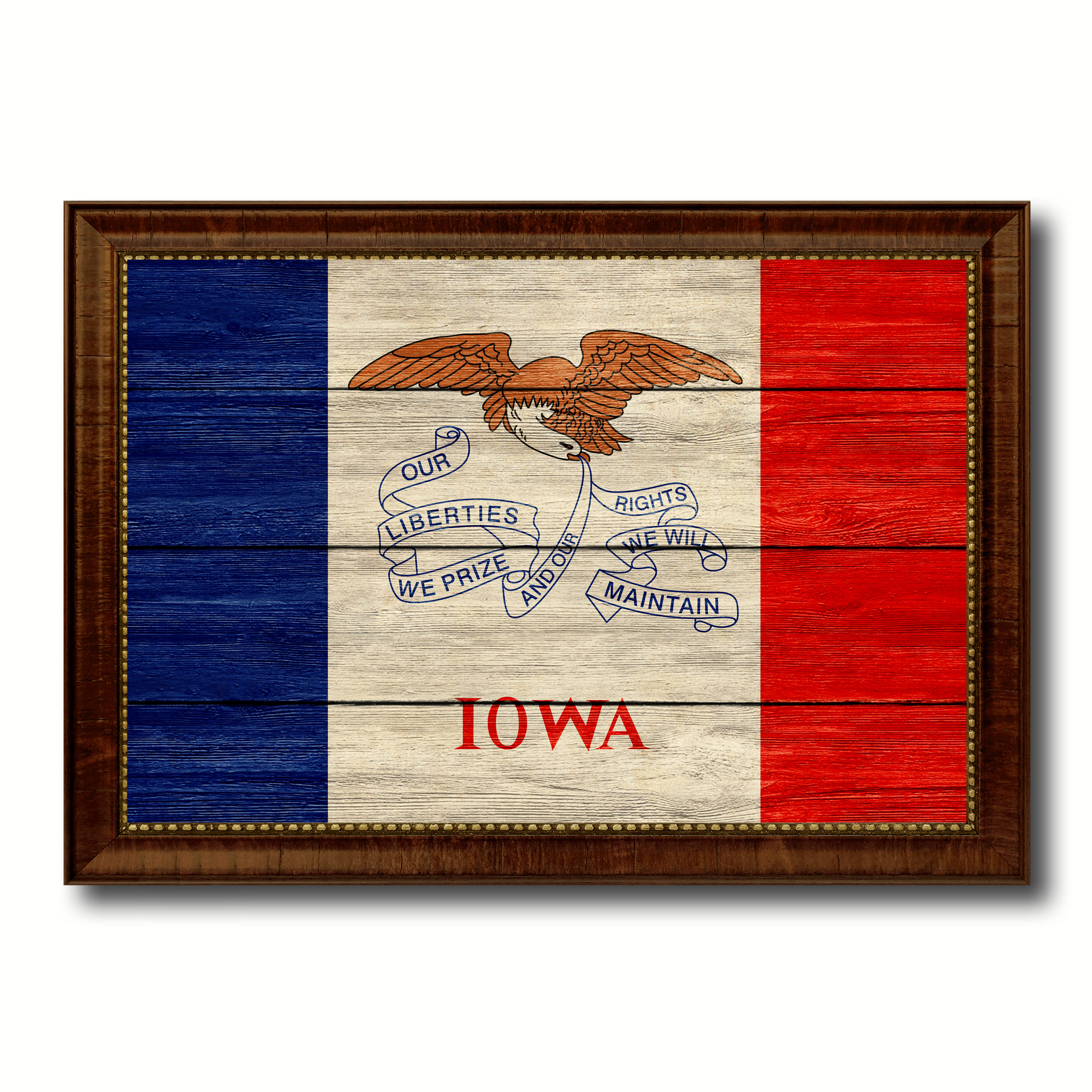 Williston Forge Iowa State Textured Flag Print With Brown Gold Frame ...