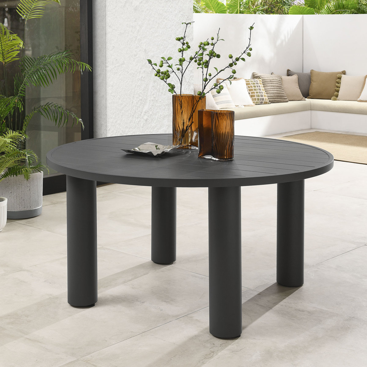 Modway Nautica Outdoor Patio 60" Round Aluminum Dining Table | Wayfair