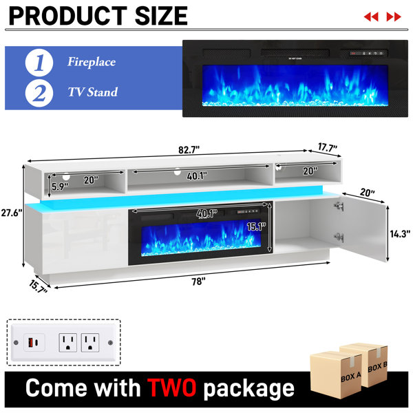 Symple Stuff Fireplace TV Stand For 95" TV, 83" LED Entertainment ...
