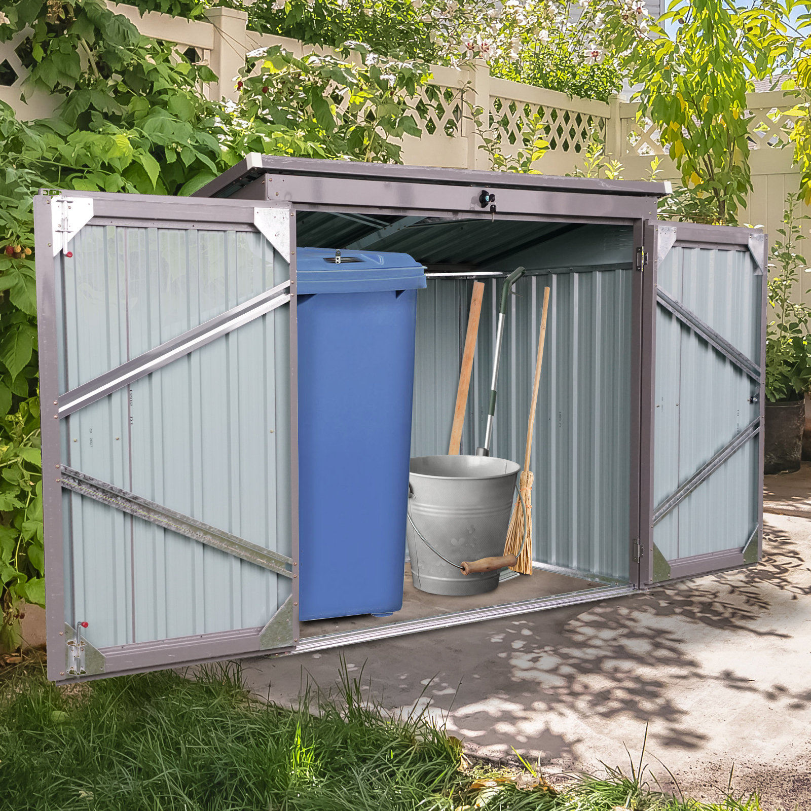 iYofe 5 Ft. W X 3 Ft. D Outdoor Galvanized Steel Garbage Bin Shed，Metal ...