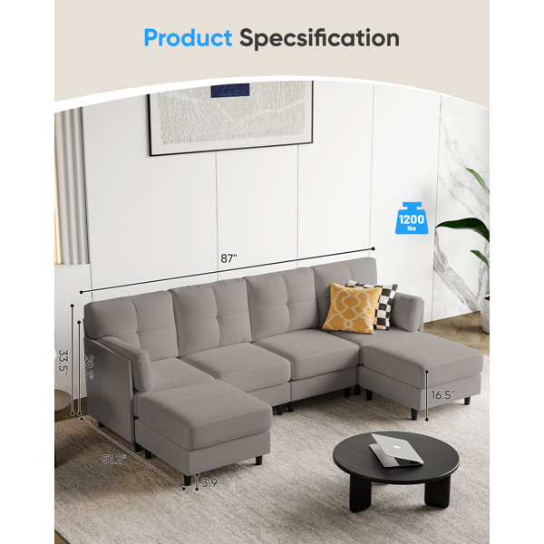 ijuicy 87" U-shaped Sectional Sofa, 4-seat Sectional Couch With 2 ...