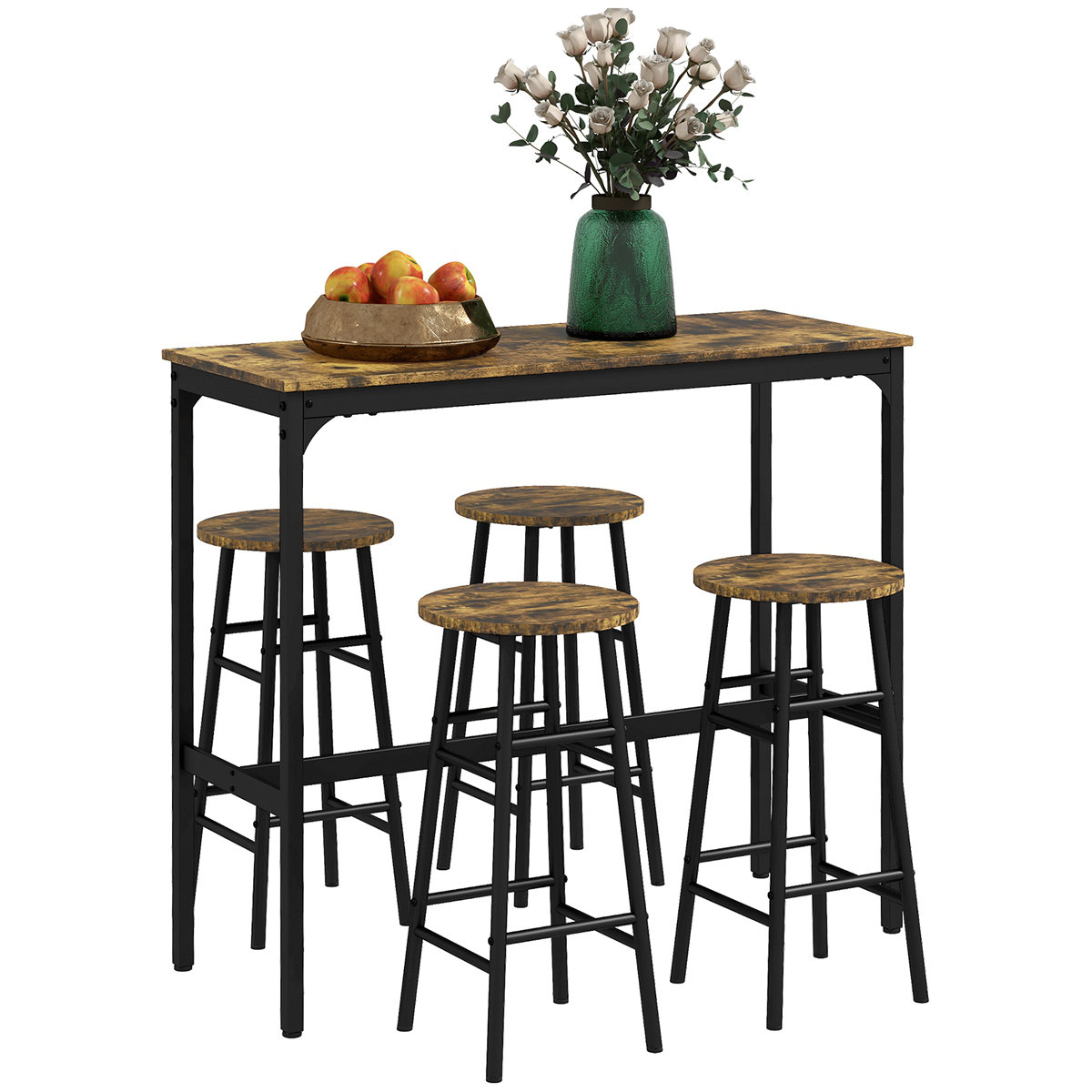Builddecor Industrial High Top Table Set For 4, Ideal For Pub And ...