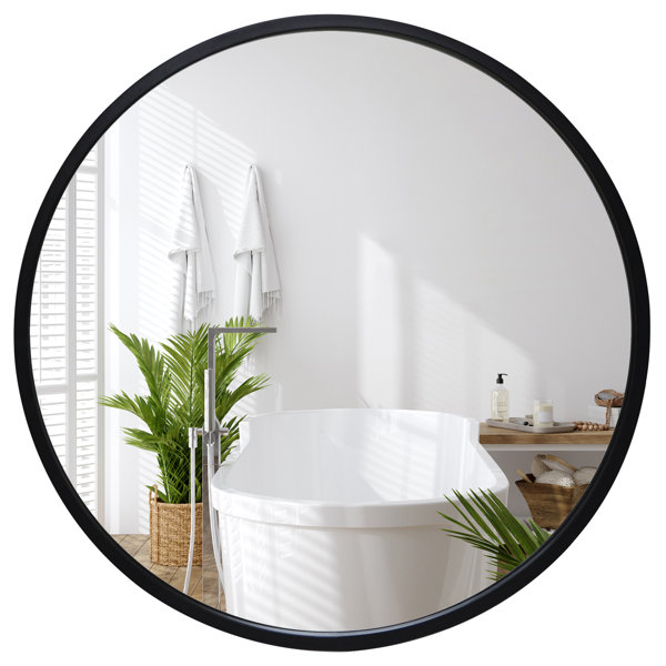 Mercer41 Nevel 32x32 Framed Round Mirror Circle Mirror for Bathroom ...