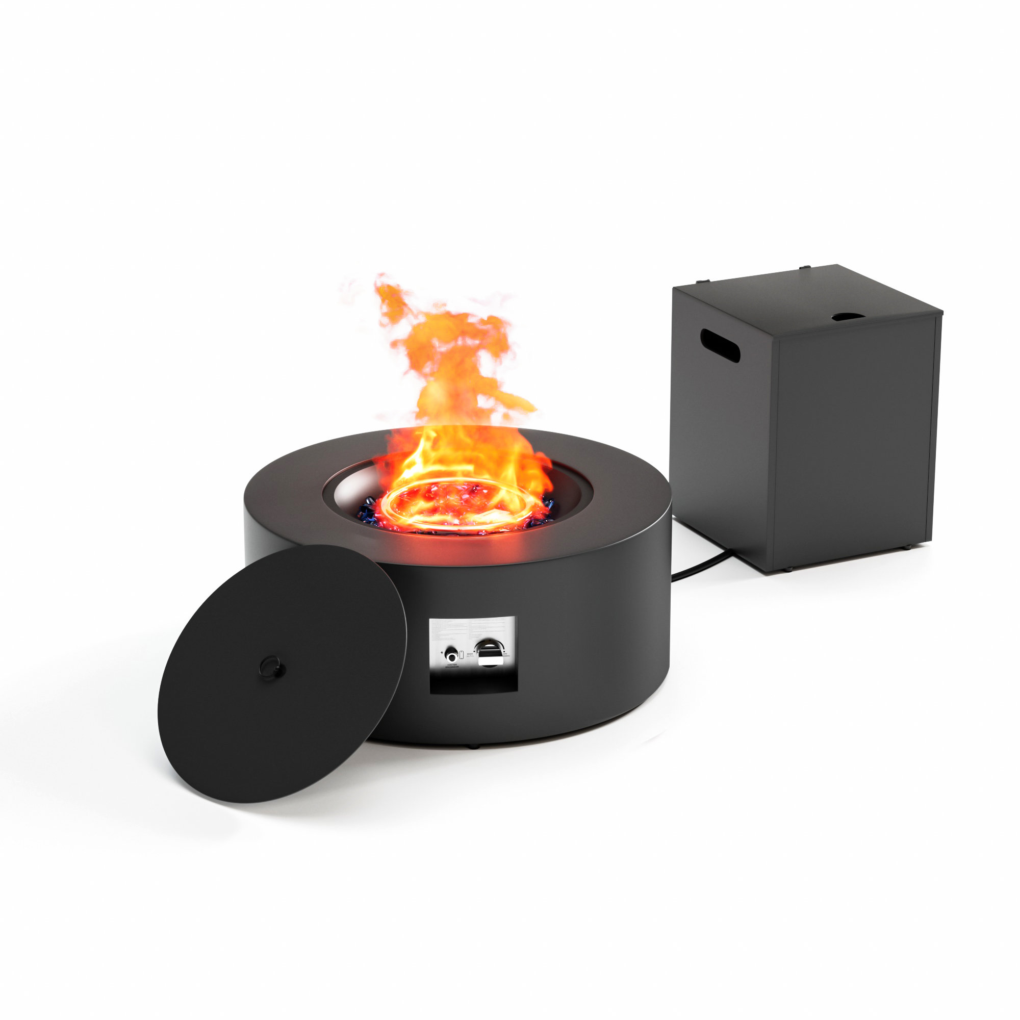 Latitude Run® 30 In Round Dark Gray Metal Outdoor Propane Fire Pit ...