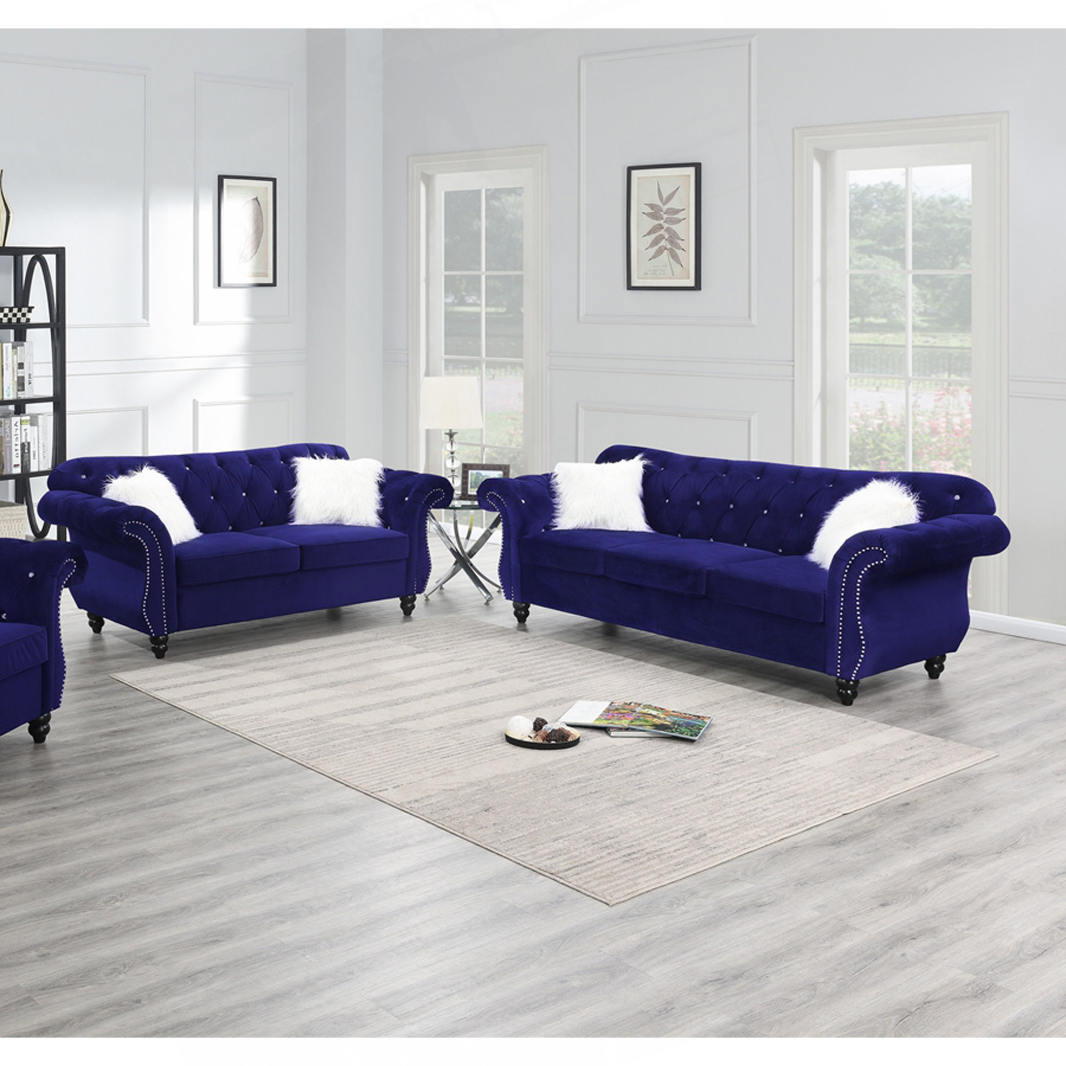 Canora Grey 2Pc Sofa Set Living Room Furniture Indigo Velvet ...
