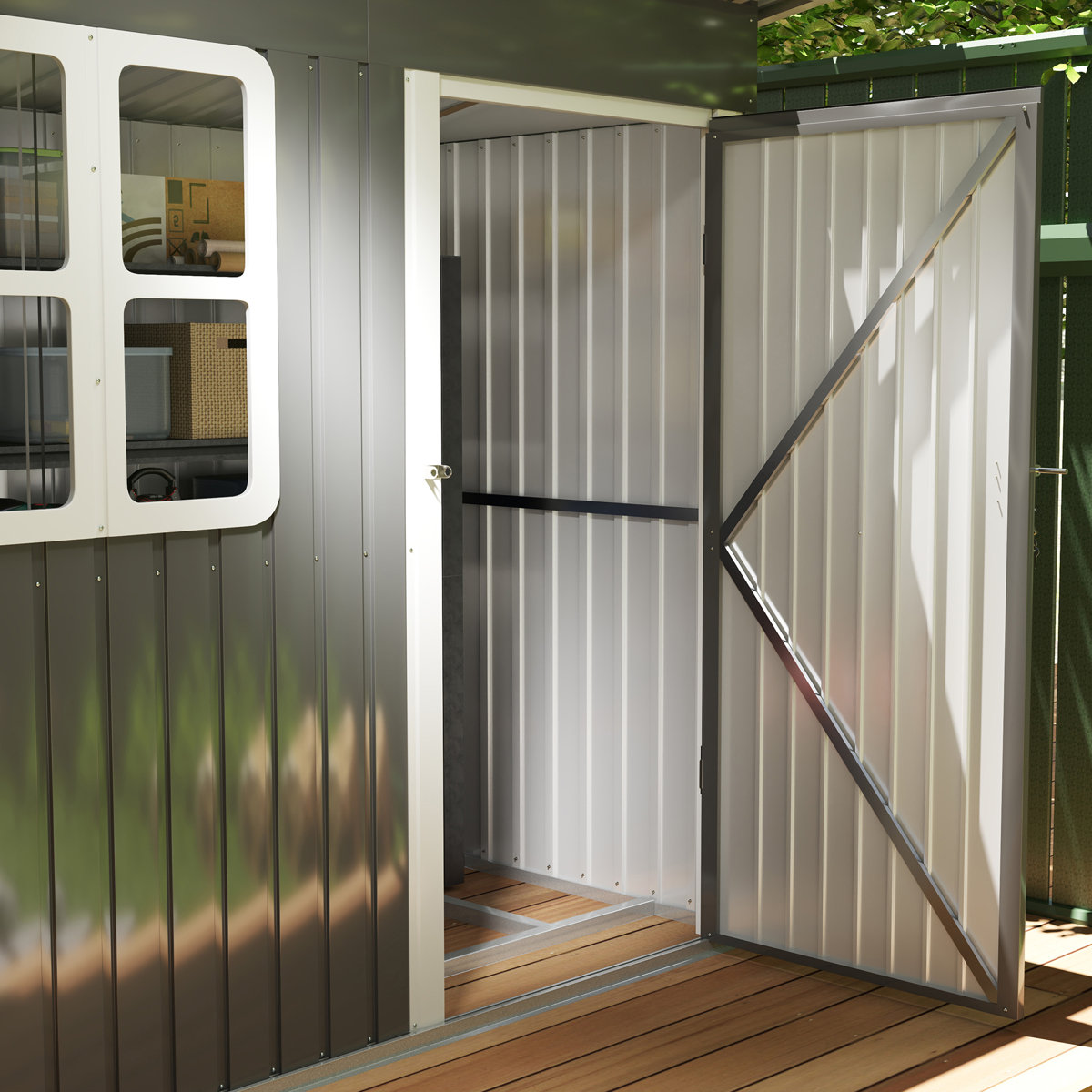 Outsunny Garden 7 ft. W 4 ft. D Galvanised Steel Sloped Storage Shed ...