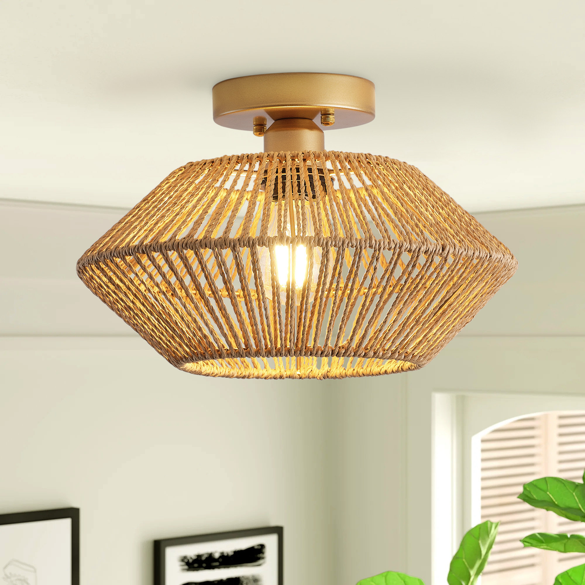 Bay Isle Home™ Lucama 1-Light Brown Paper Rope Hexagonal Modern ...