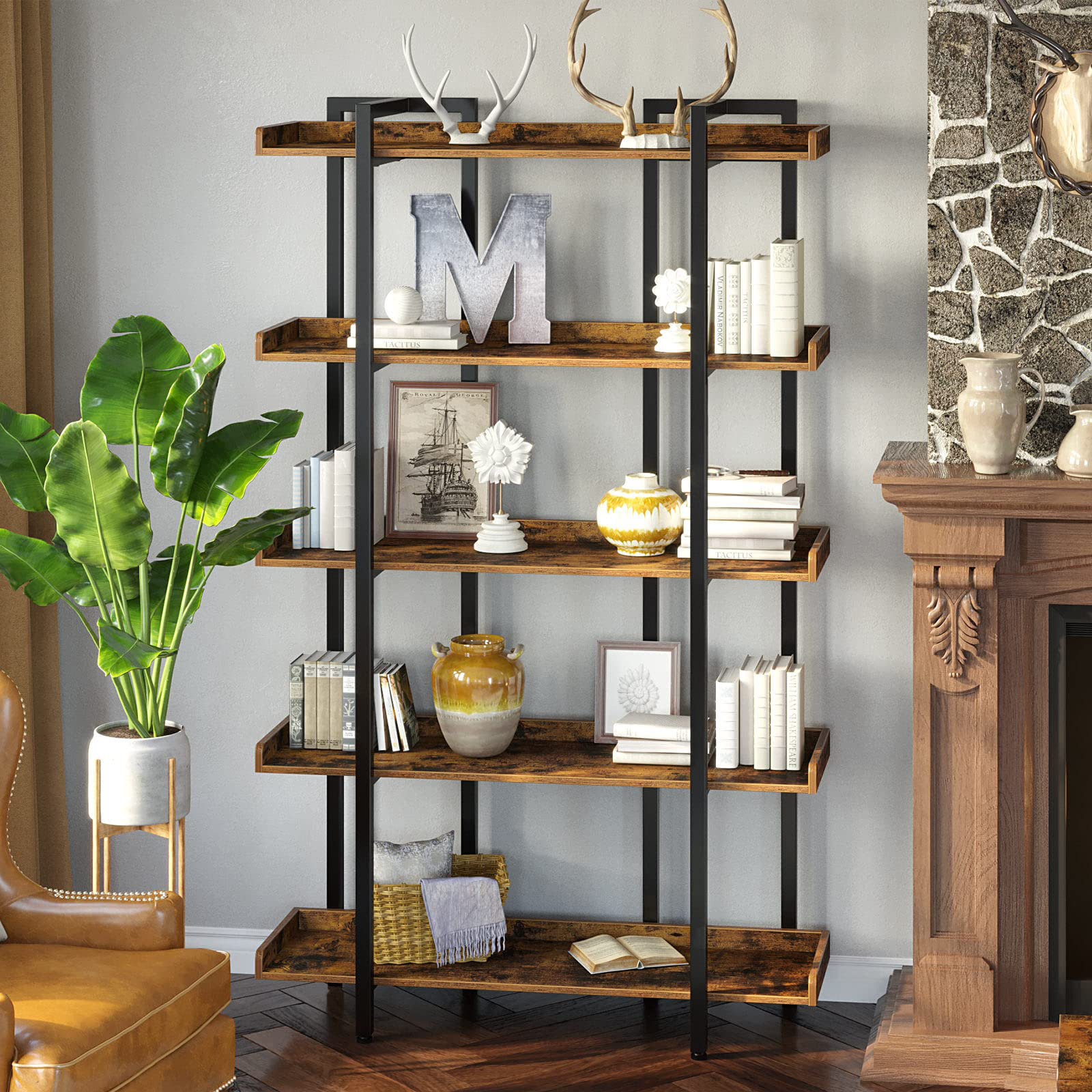 17 Stories Bookshelf 5-tier, 71.8’’h Industrial Book Shelf, Large ...