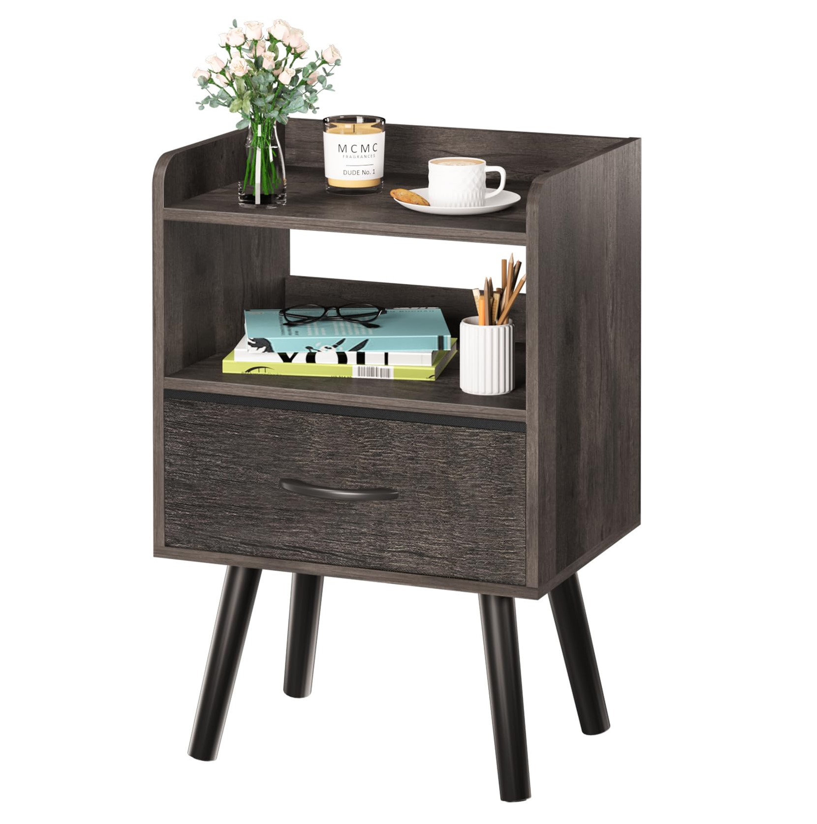 17 Stories Night Stand with Fabric Drawer, 2-Tier Night Table Modern ...