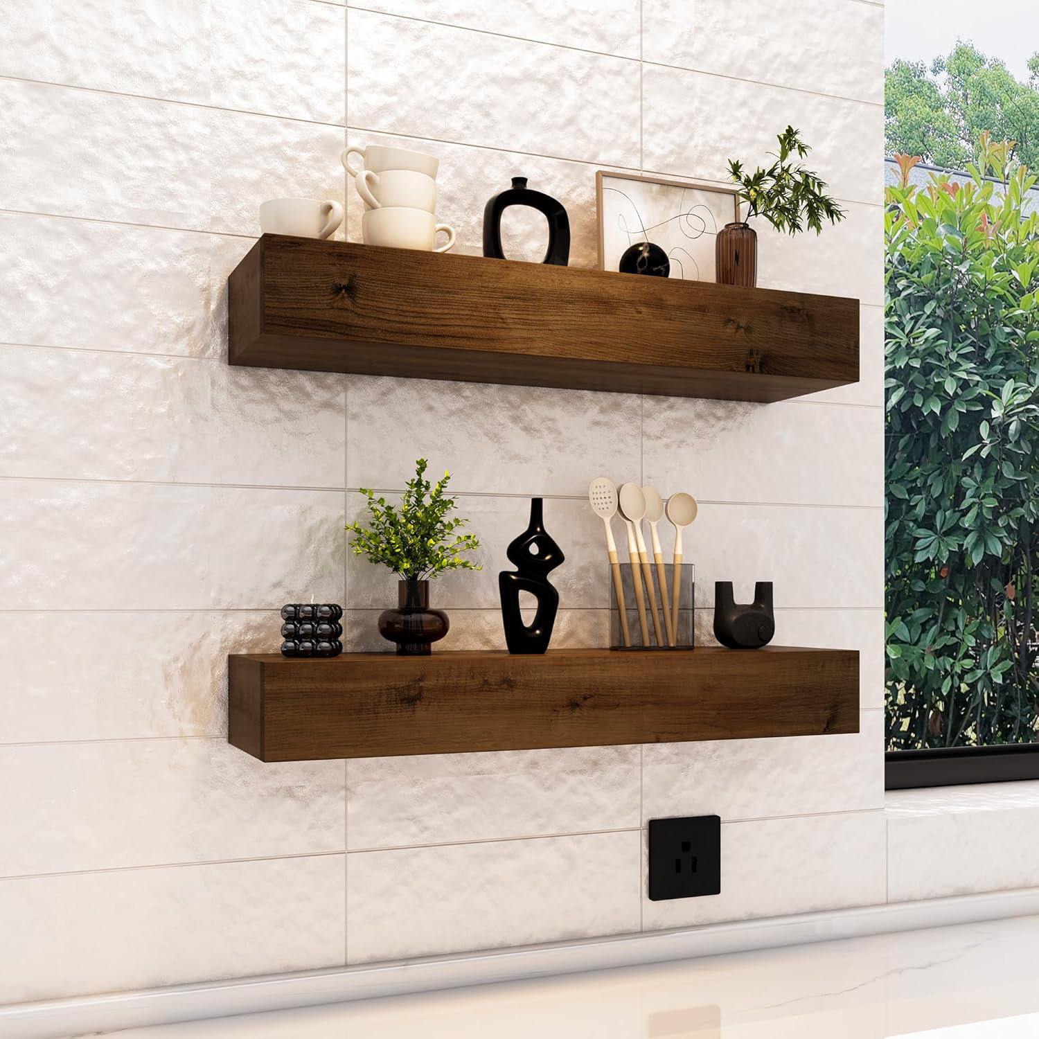 Loon Peak® Handcrafted Wooden Floating Shelves - 24" Rustic Farmhouse ...