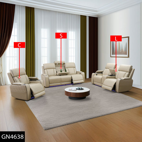 Latitude Run® Humler Breathing Leather 3-Piece Reclining Living Room ...