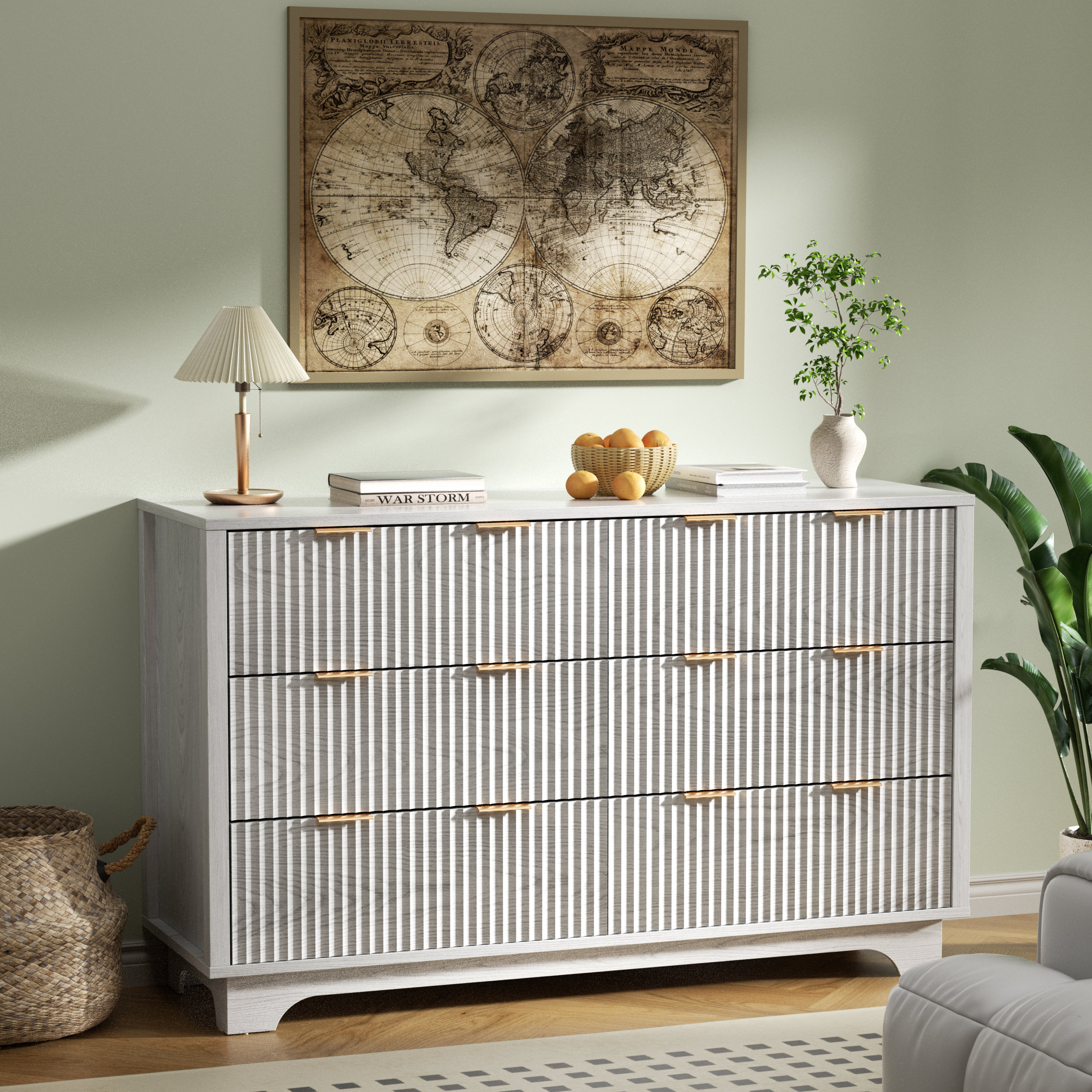 Winston Porter Fluted 6-drawer Dresser With Wave Pattern And Golden ...