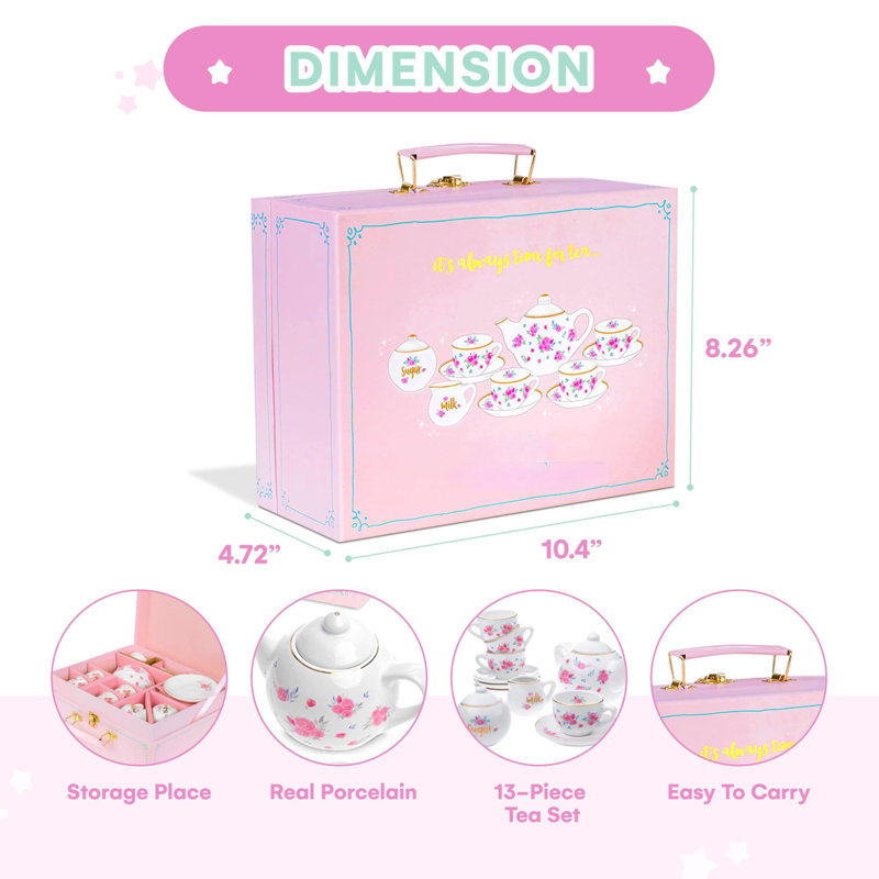 Astoria Grand Porcelain Tea Set Tea Set With Pink Picnic Basket - Real ...