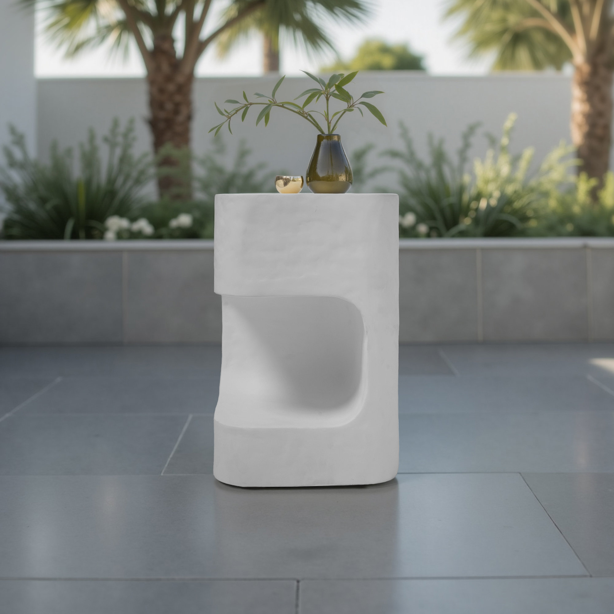 Brayden Studio Outdoor Faux Stone Asymmetrical Side Table - Wayfair Canada