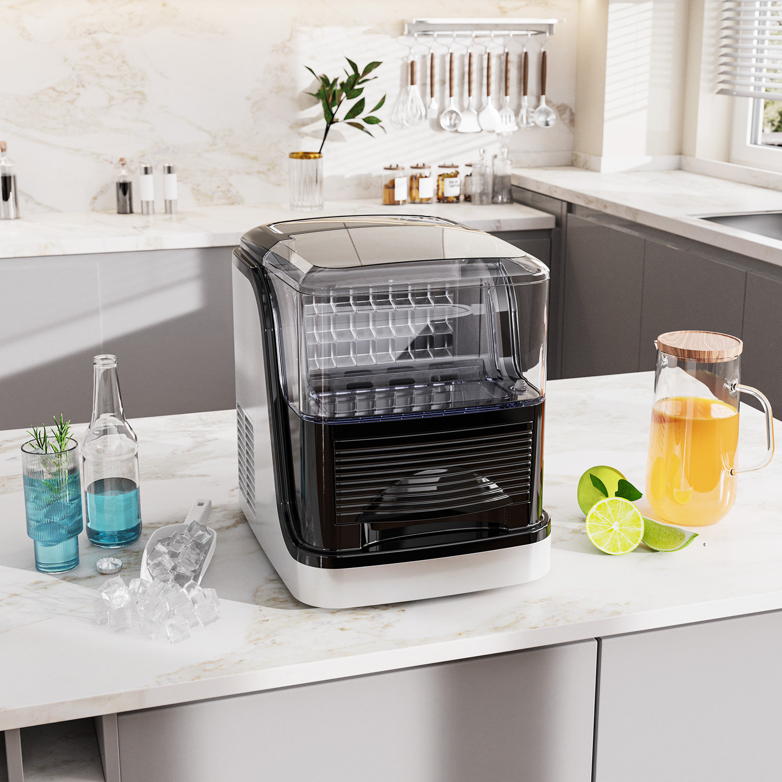 R.W.Flame 33lb.daily Production Cube Clear Ice Countertop,self-cleaning ...