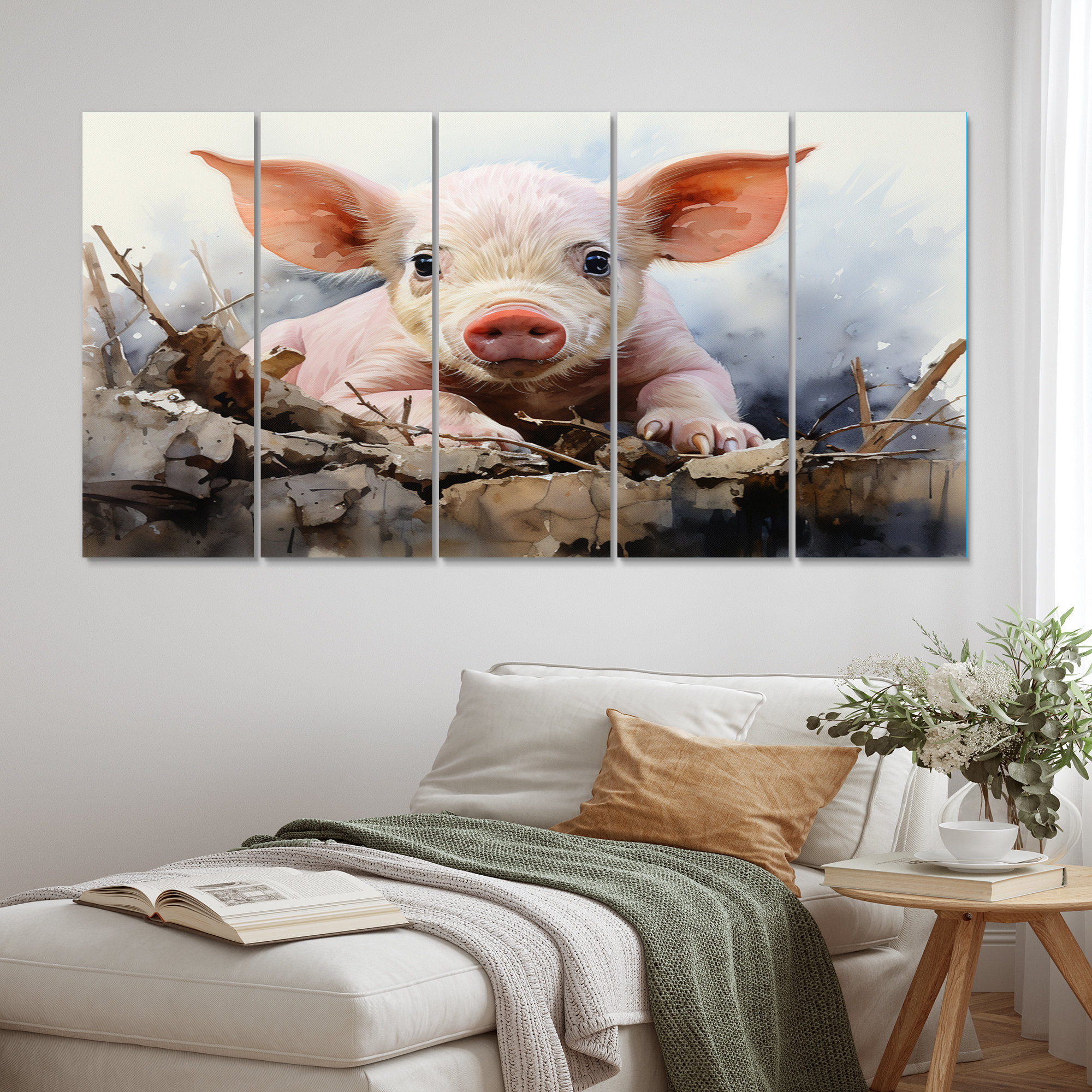August Grove® Pig Joyful Oinker On Canvas 5 Pieces Print | Wayfair
