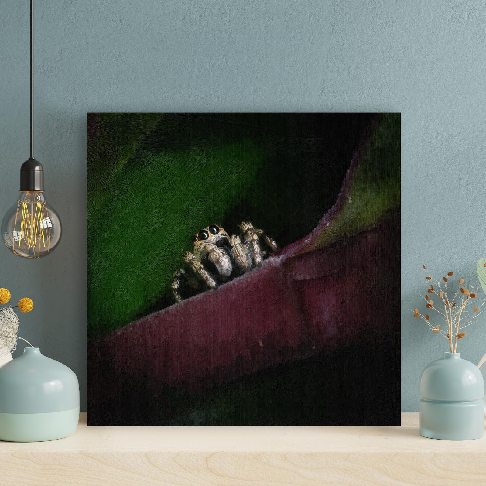 Gracie Oaks Little Grey Spider Under A Leaf - 1 Piece Square Graphic ...