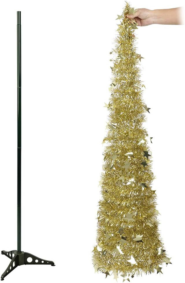The Holiday Aisle® Christmas Tree Metal Stand, Glittery Tinsel ...