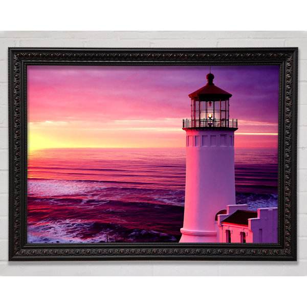 Bright Star Lighthouse Pink Sunset - Single Picture Frame Print ...