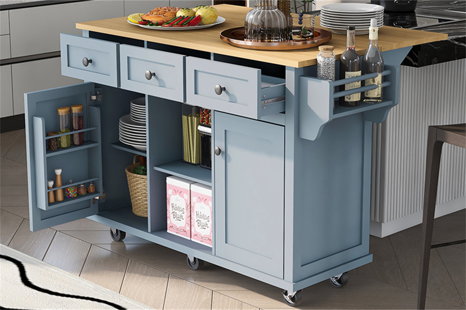 Lark Manor™ Calice Rolling Kitchen Island with Solid Wood Top & Reviews ...