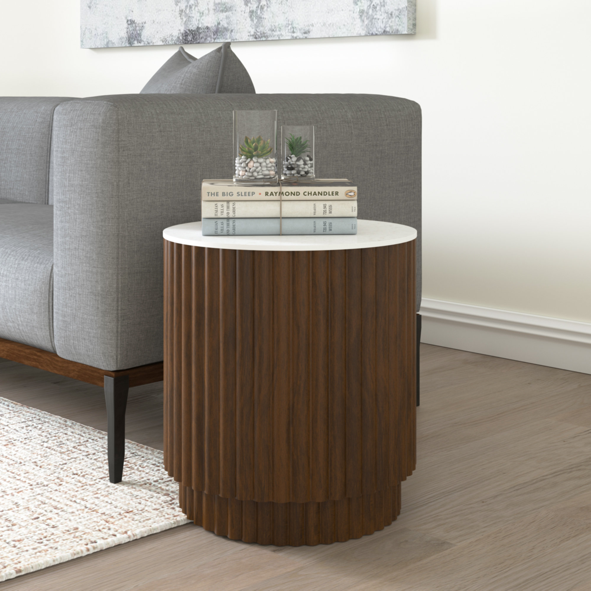 Hokku Designs Transitional Fluted Marble Round Accent Side Table | Wayfair