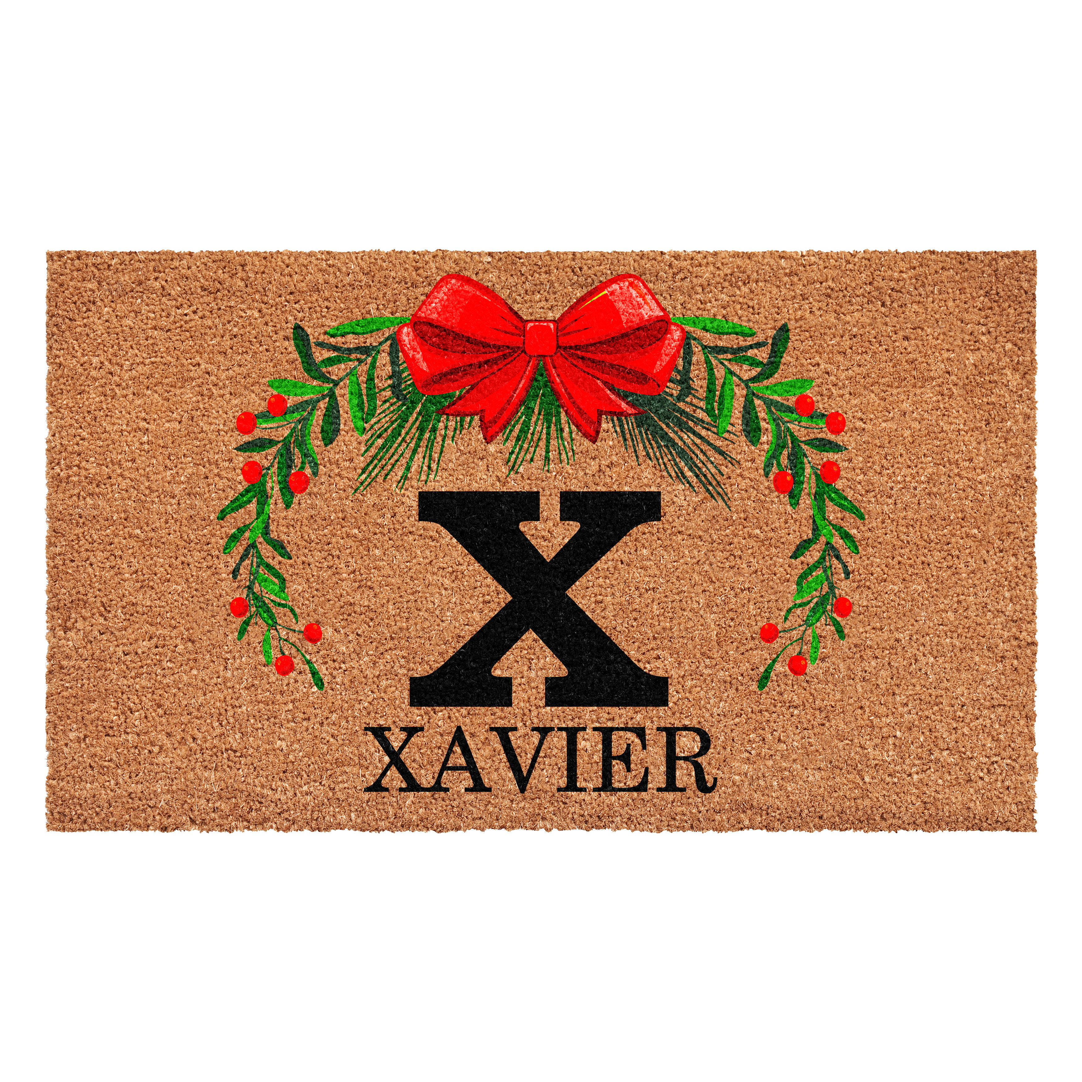 The Holiday Aisle® Personalized Christmas Wreath Doormat, 24"x48 ...