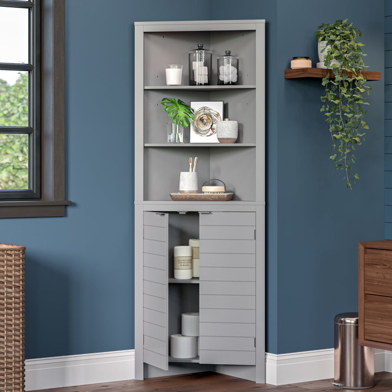 Red Barrel Studio® Tall Corner Bathroom Storage Cabinet with Open ...