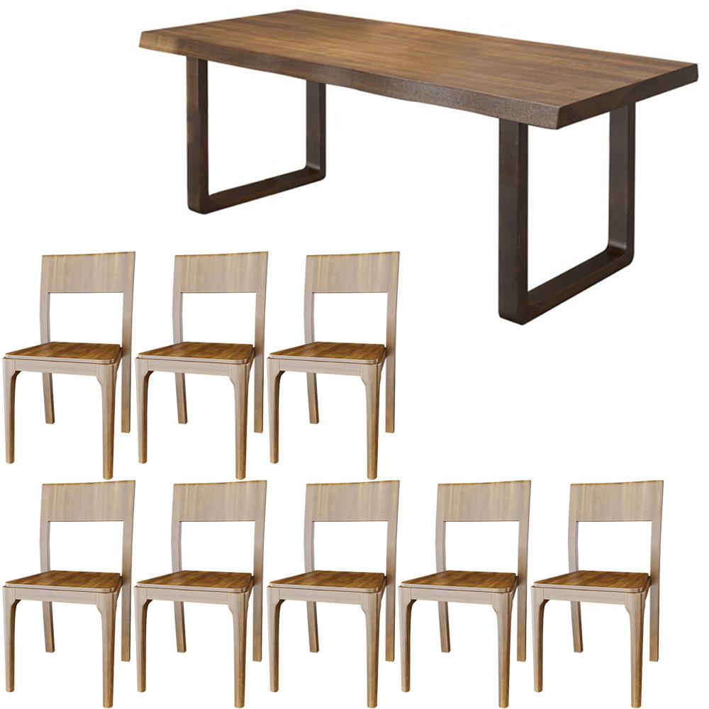 Waagy Modern Simple Solid Wood Dining Table Set.. 9 - Piece Solid Wood ...