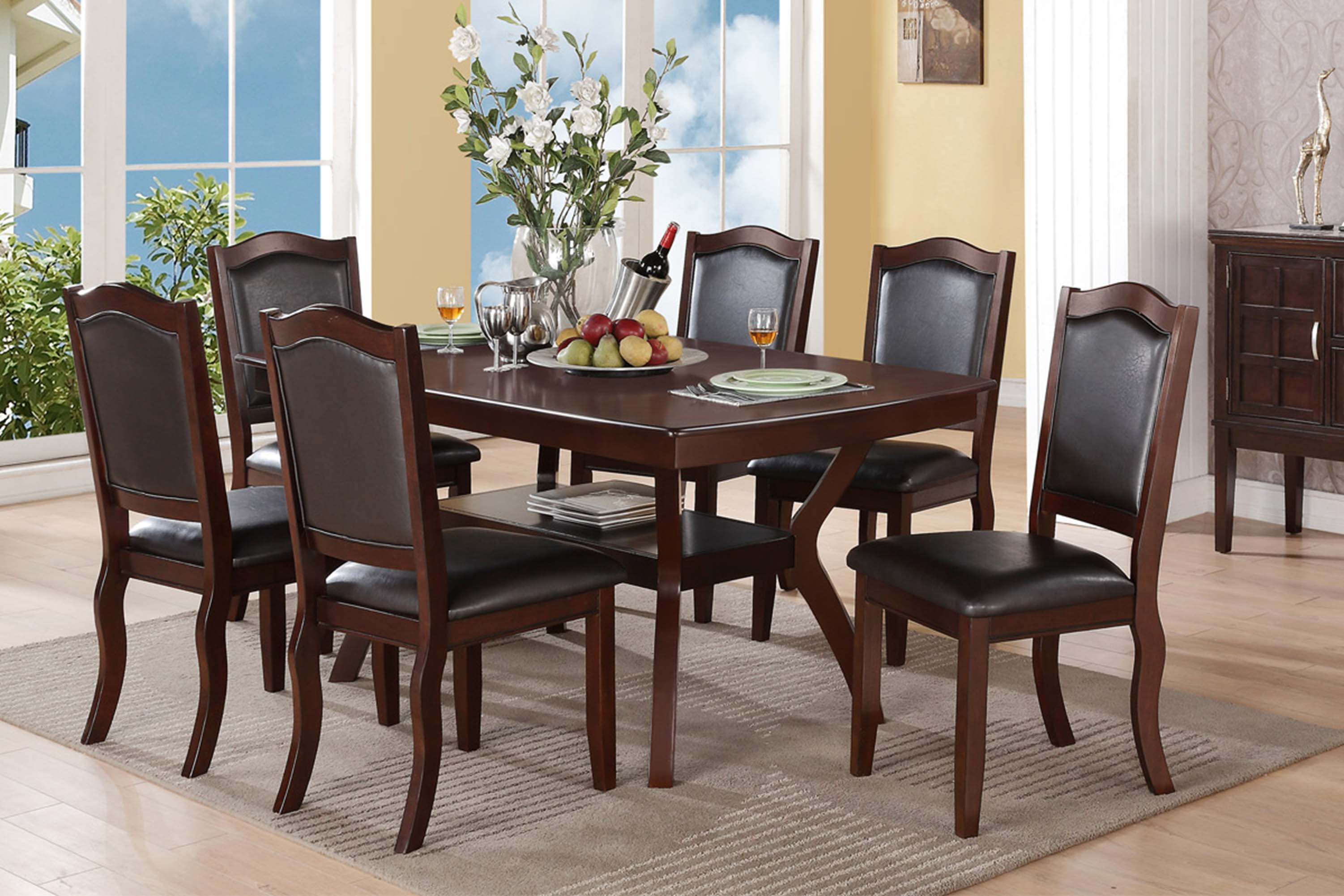Hokku Designs Formal Look Dining Table W Shelve And 6X Side Chairs wood ...