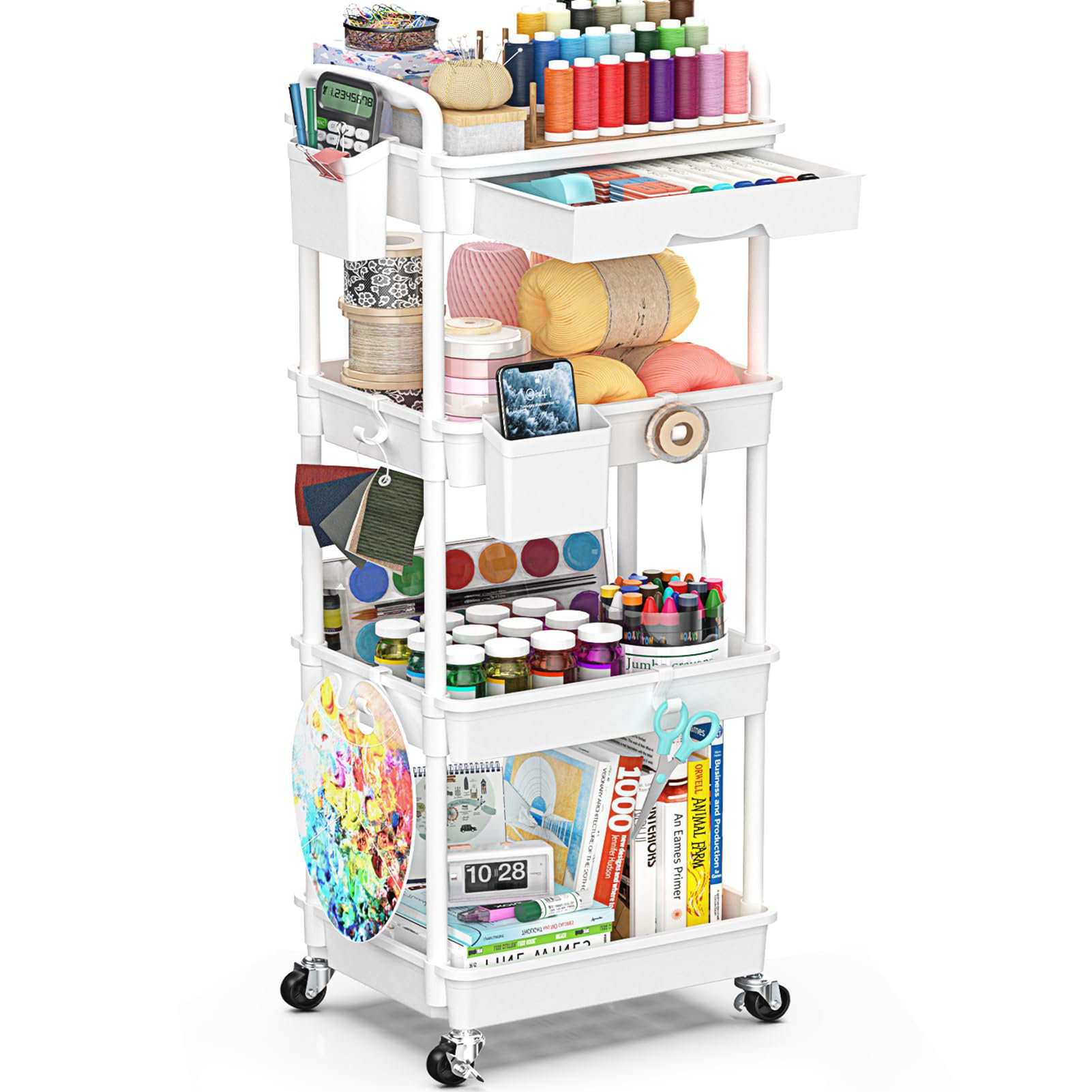 JIEKUOZONGZHUAN Four-Tier Rolling Utility Cart With Drawers, Storage ...