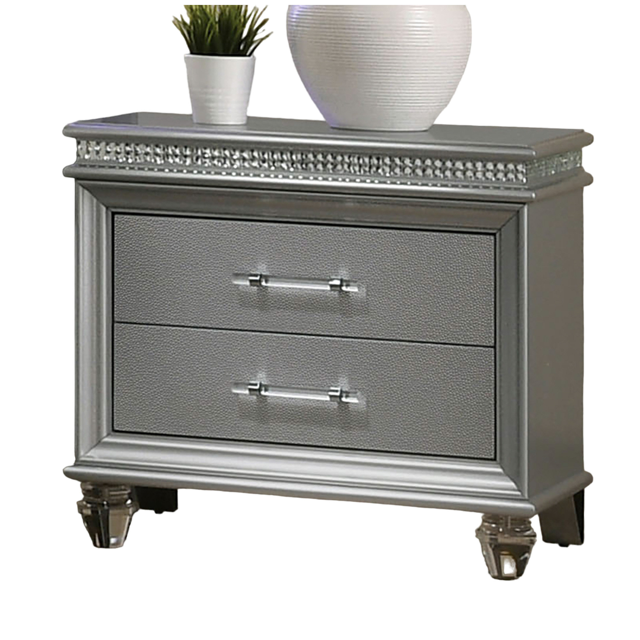 Rosdorf Park Classic Silver1pc Nightstand Only Solid wood 2-Drawers ...