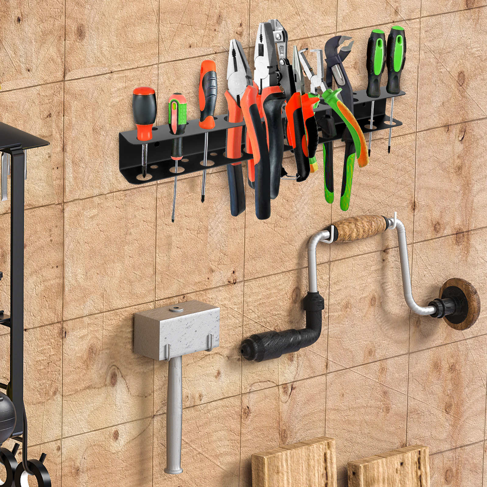 17 Stories Wall Mounted Metal Tool Organizer Rack,Wall Organizer,Garage ...