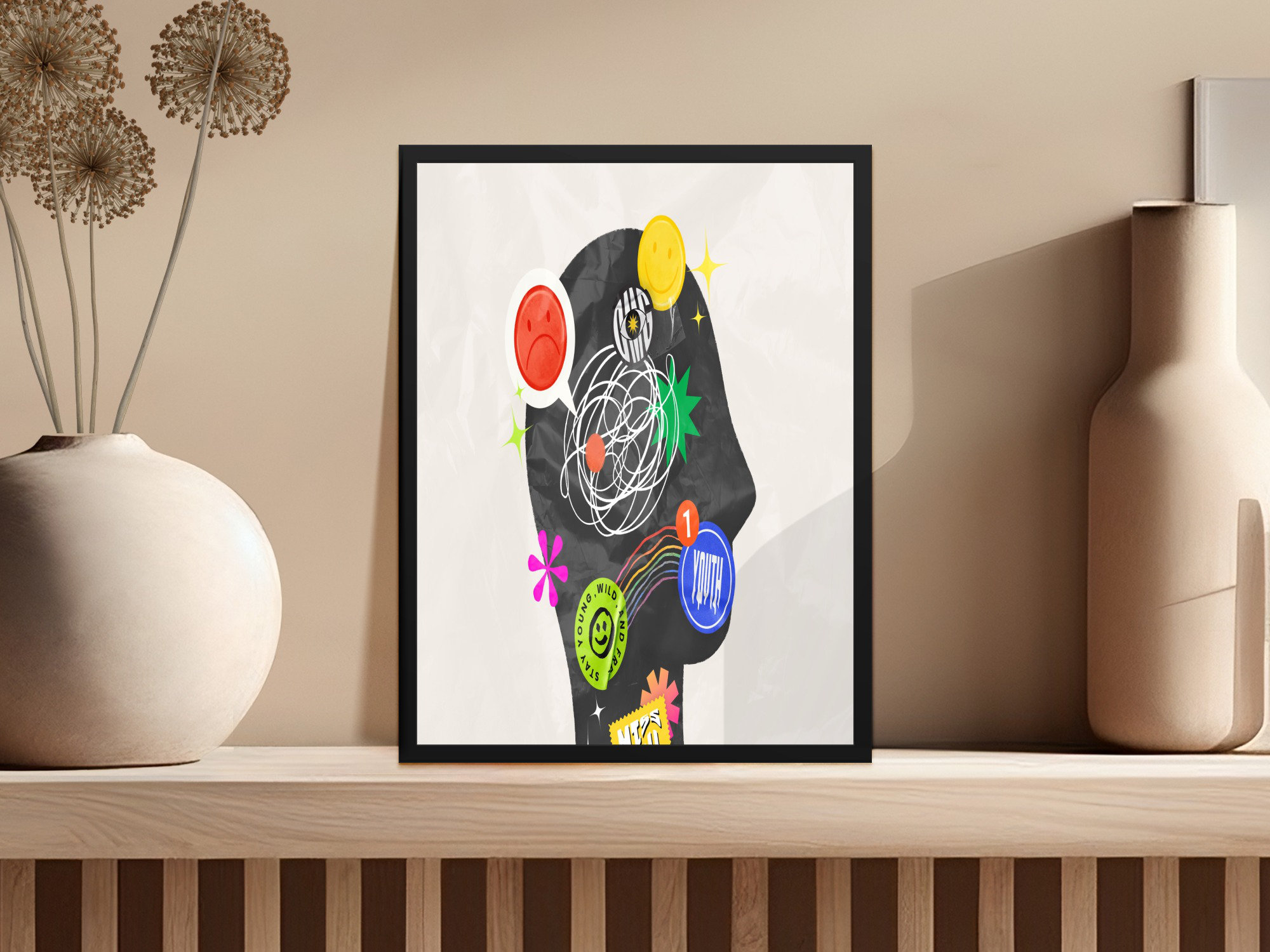 Brayden Studio Mind Abstract Art Featuring Youthful Symbols Framed ...