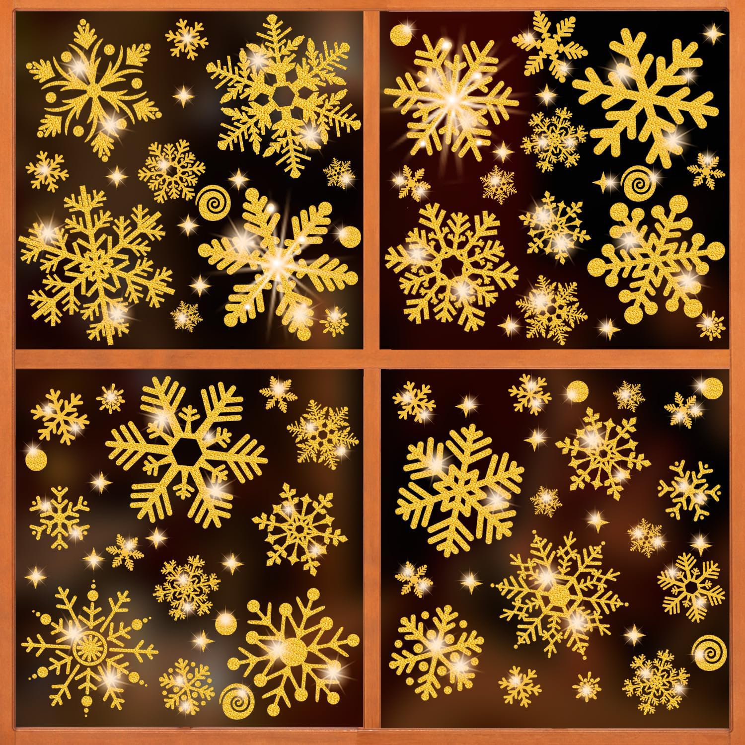 The Holiday Aisle® Gold Glitter Snowflake Window Clings | Wayfair