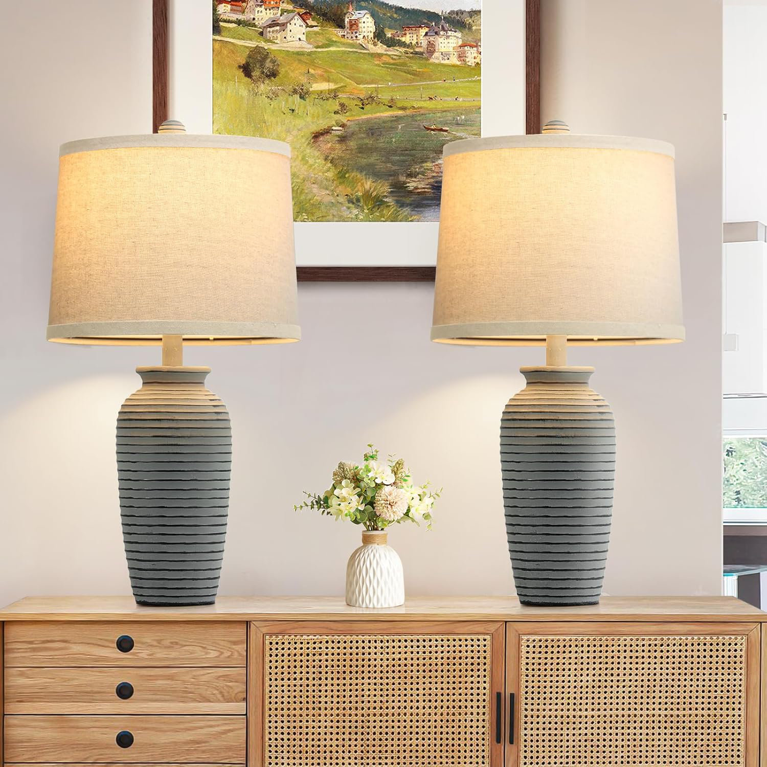 Lark Manor™ Farmhouse Table Lamps Set Of 2 With 3-Color Temperature LED ...