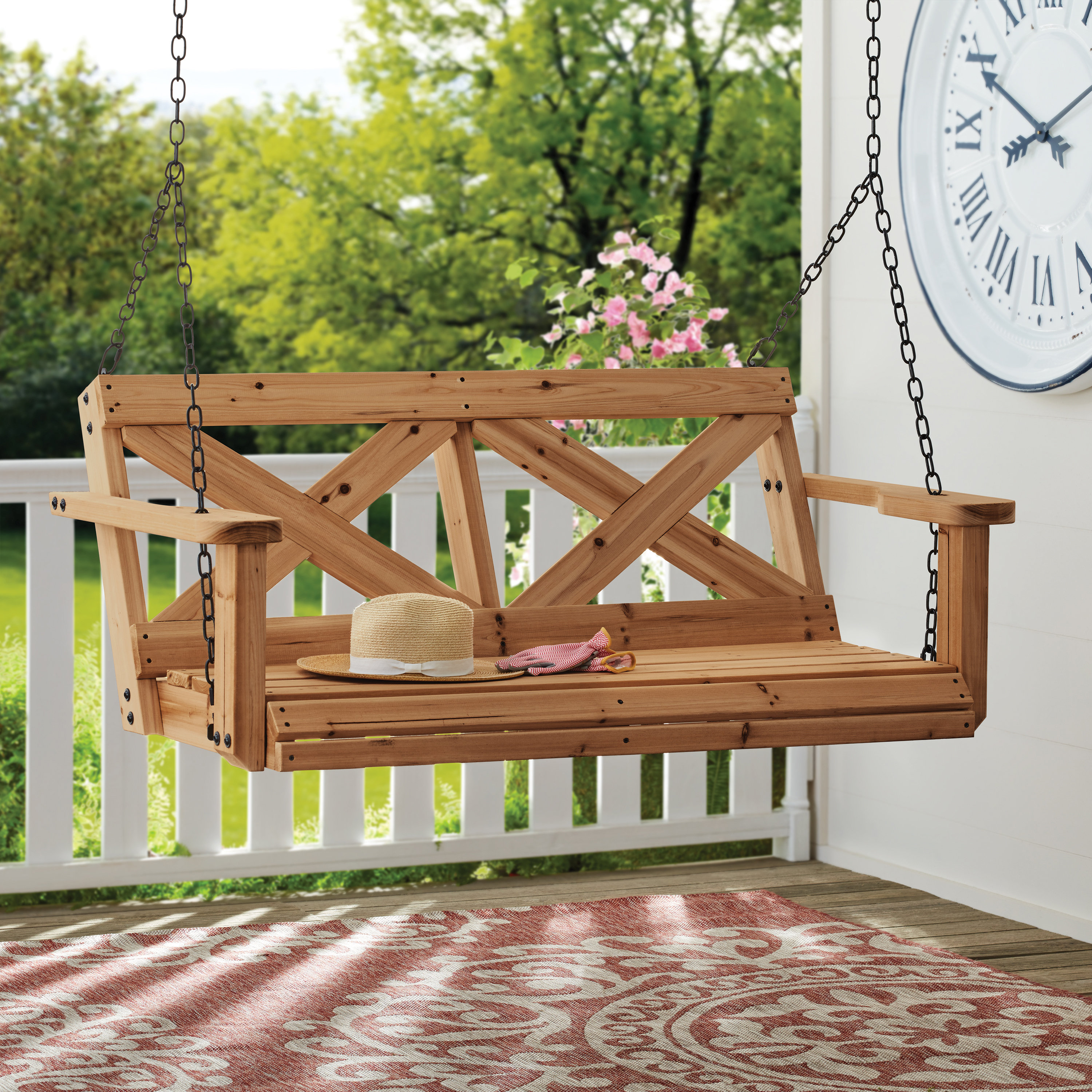 Backyard Discovery Cedar Wood Farmhouse Outdoor Porch Swing Bench with ...