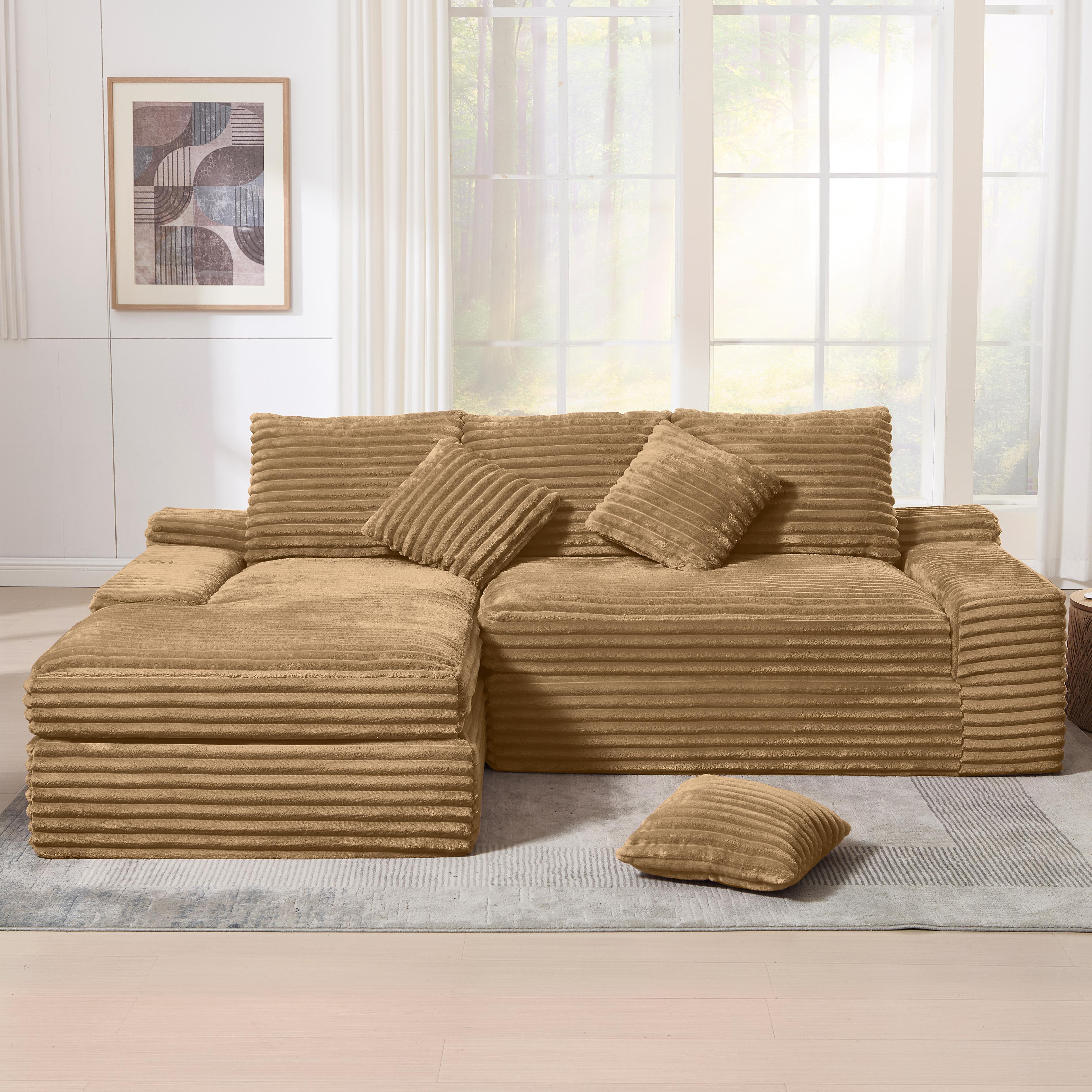 Mercer41 98.82" Upholstered Modular Sofa Corduroy Sofa & Chaise - No ...