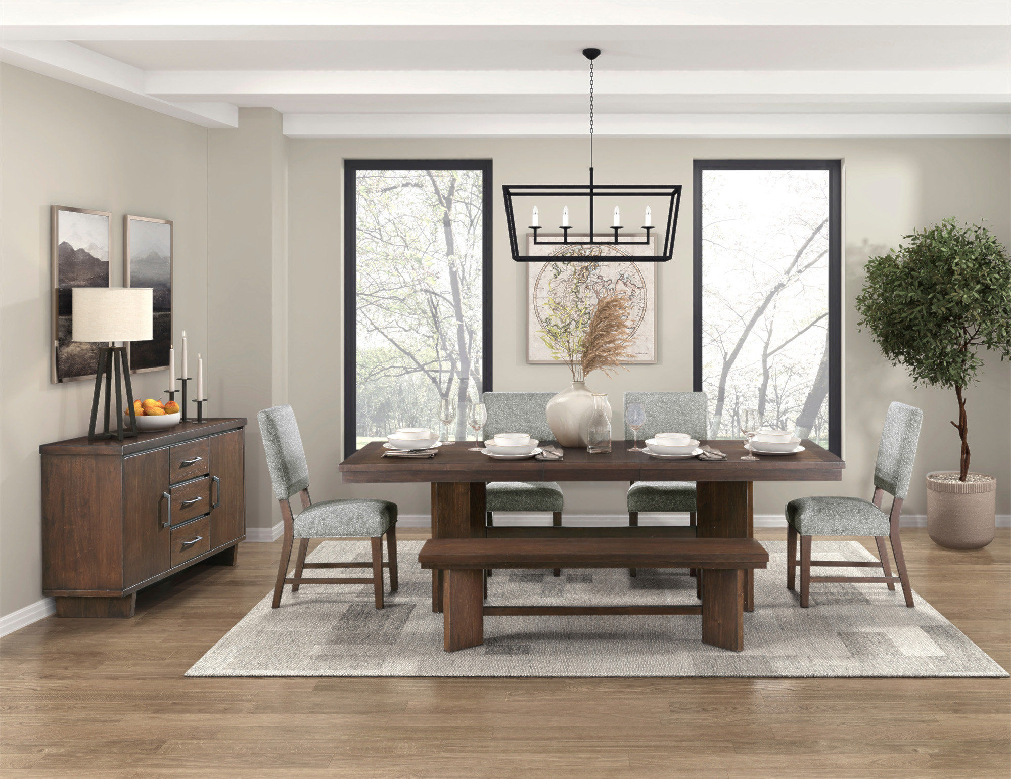 Wildon Home® Walnut Finish Modern Dining Set 6Pc Table With Self ...
