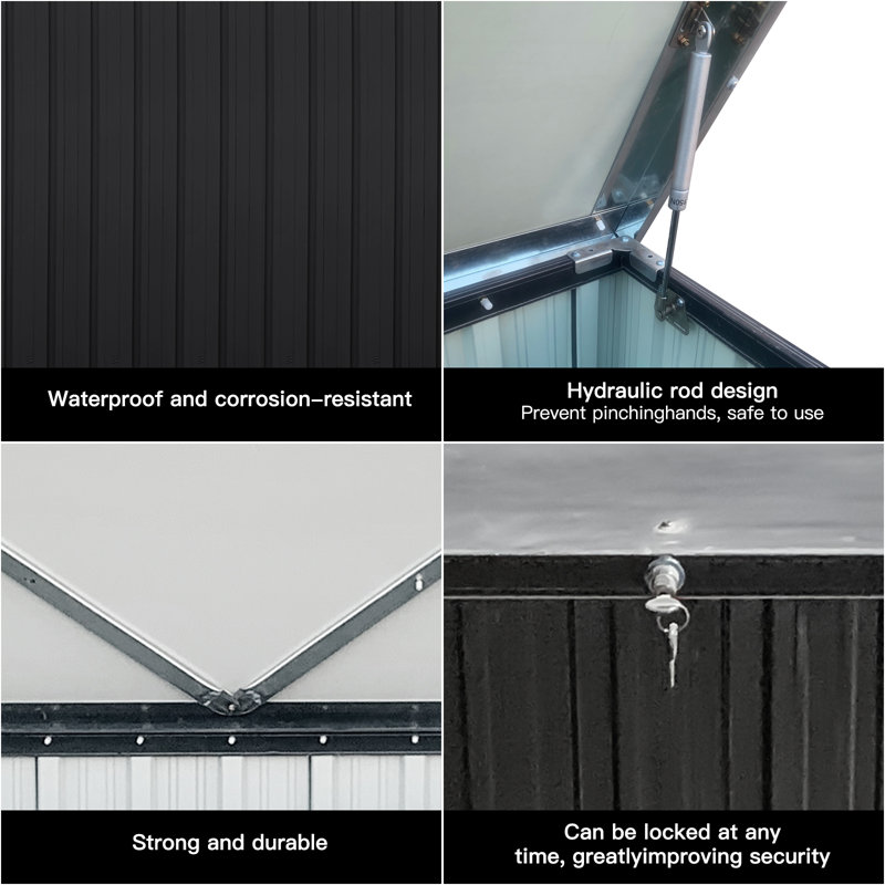 Primestok Water Resistant Metal Lockable Deck Box with Lock in Black ...