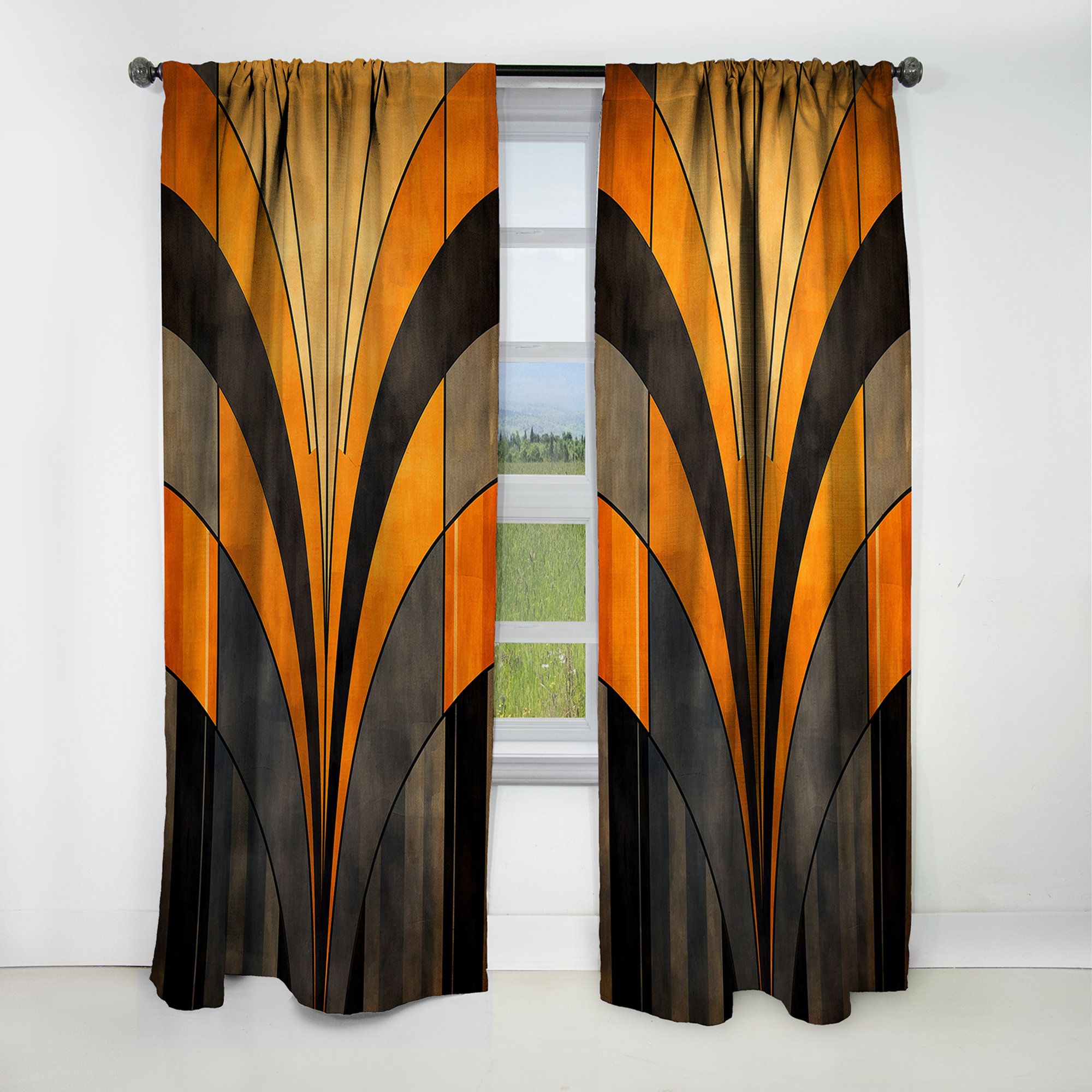 Design Art Orange And Grey Vectors - Abstract Shapes Curtain - Blackout ...