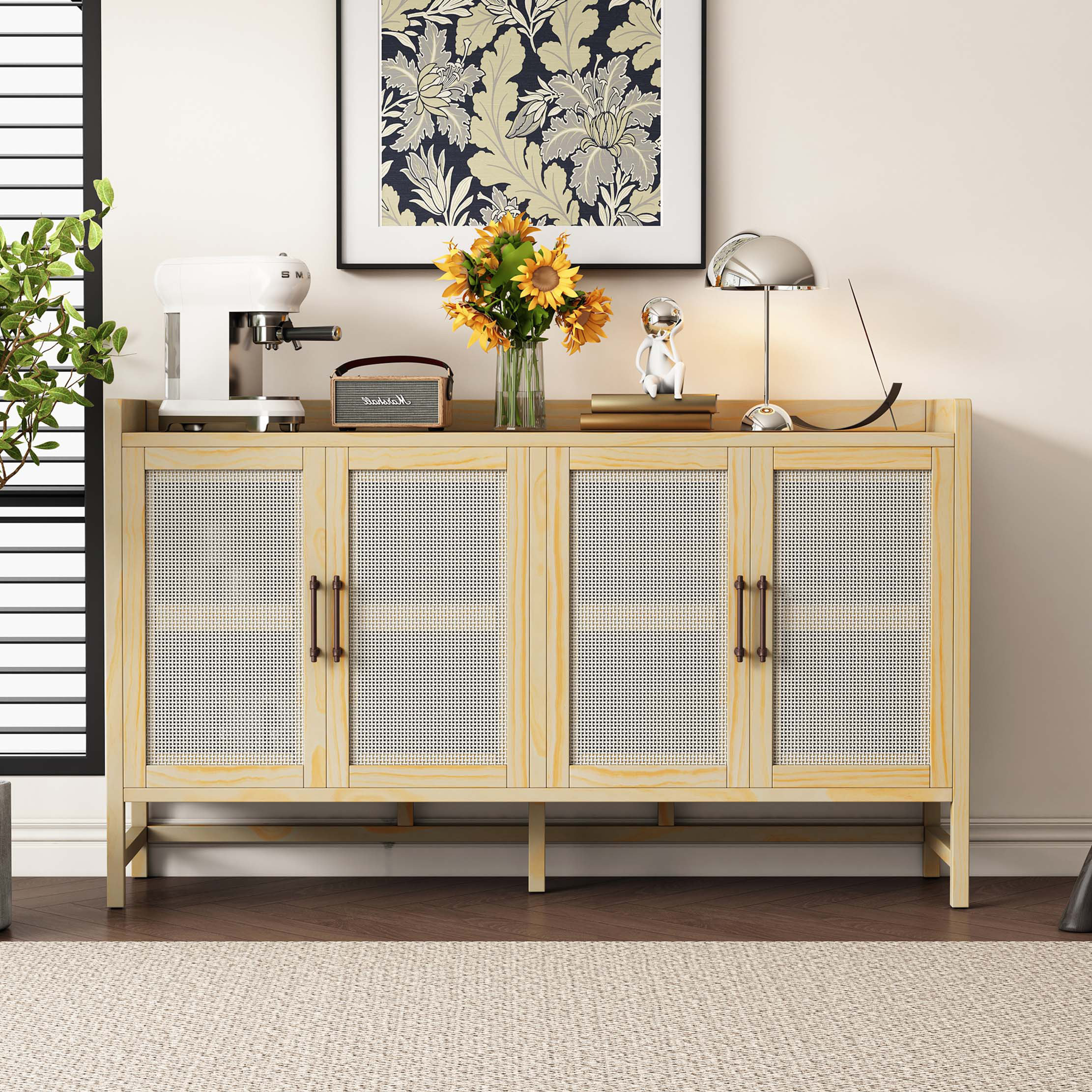 Bay Isle Home™ Rustic Sideboard Cabinet With Decorative Rattan Doors ...