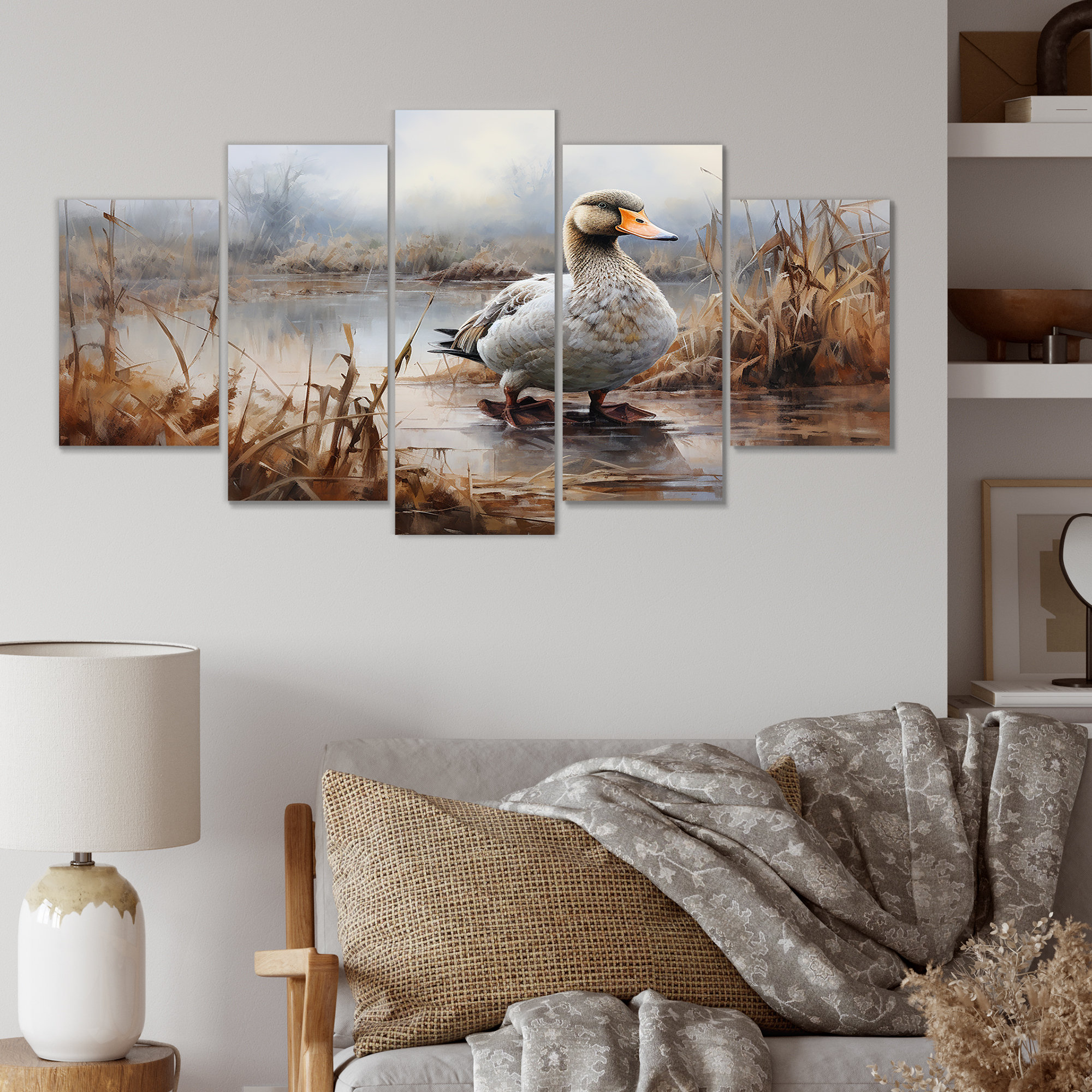 August Grove® Misty Marsh Duck II - Duck Multipanel Wall Art | Wayfair