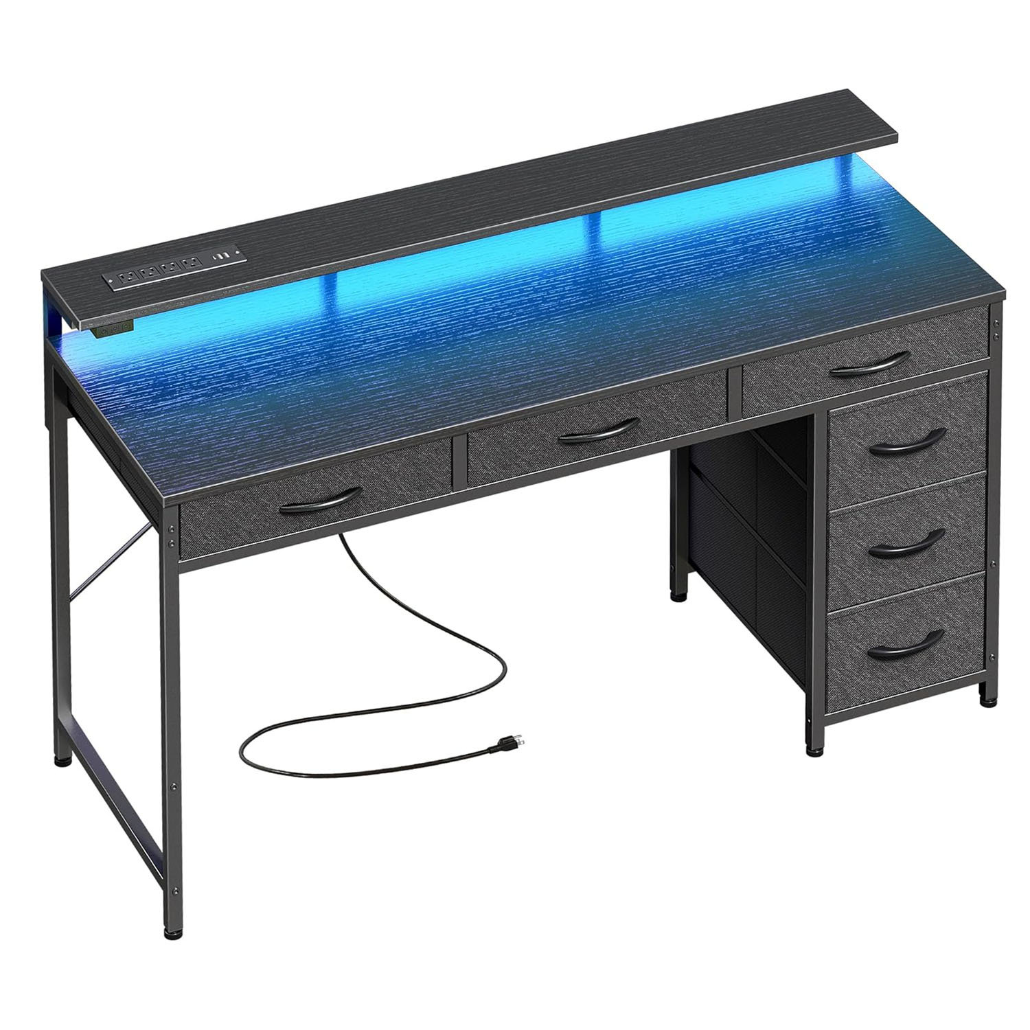 Latitude Run® Gaming Desk With 6 Drawers, Computer Desk With LED Lights ...
