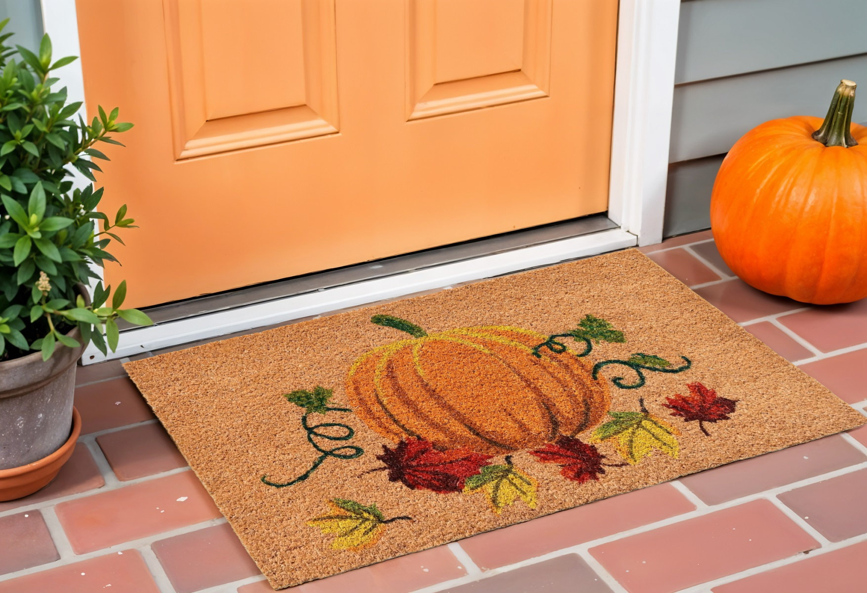 HomeRoots 36" Orange Coir Pumpkin Outdoor Fall Door Mat | Wayfair