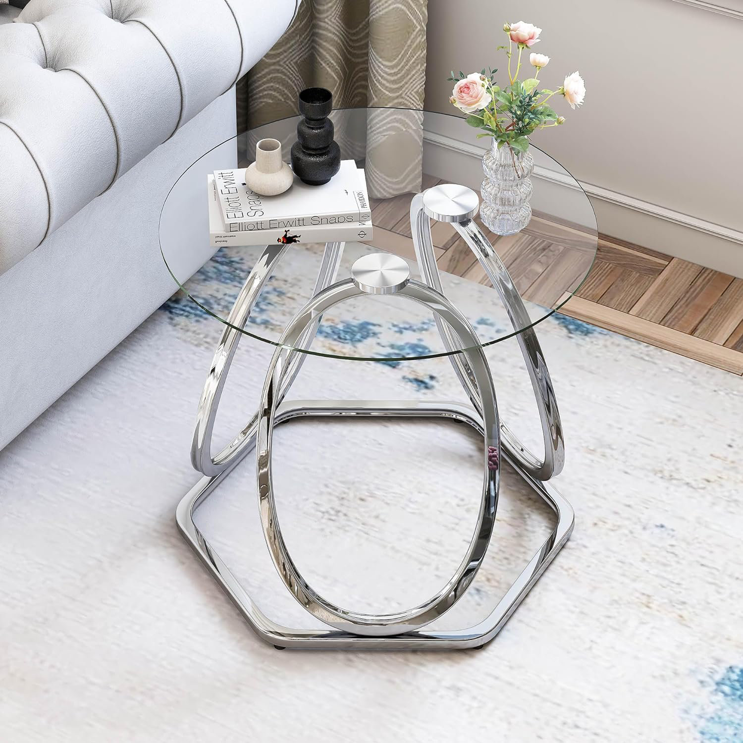 Wrought Studio™ Glass End Table, Modern Silver End Table Living Room ...