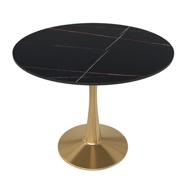 Wrought Studio Dustin Round Dining Table with Sintered Stone Top and ...
