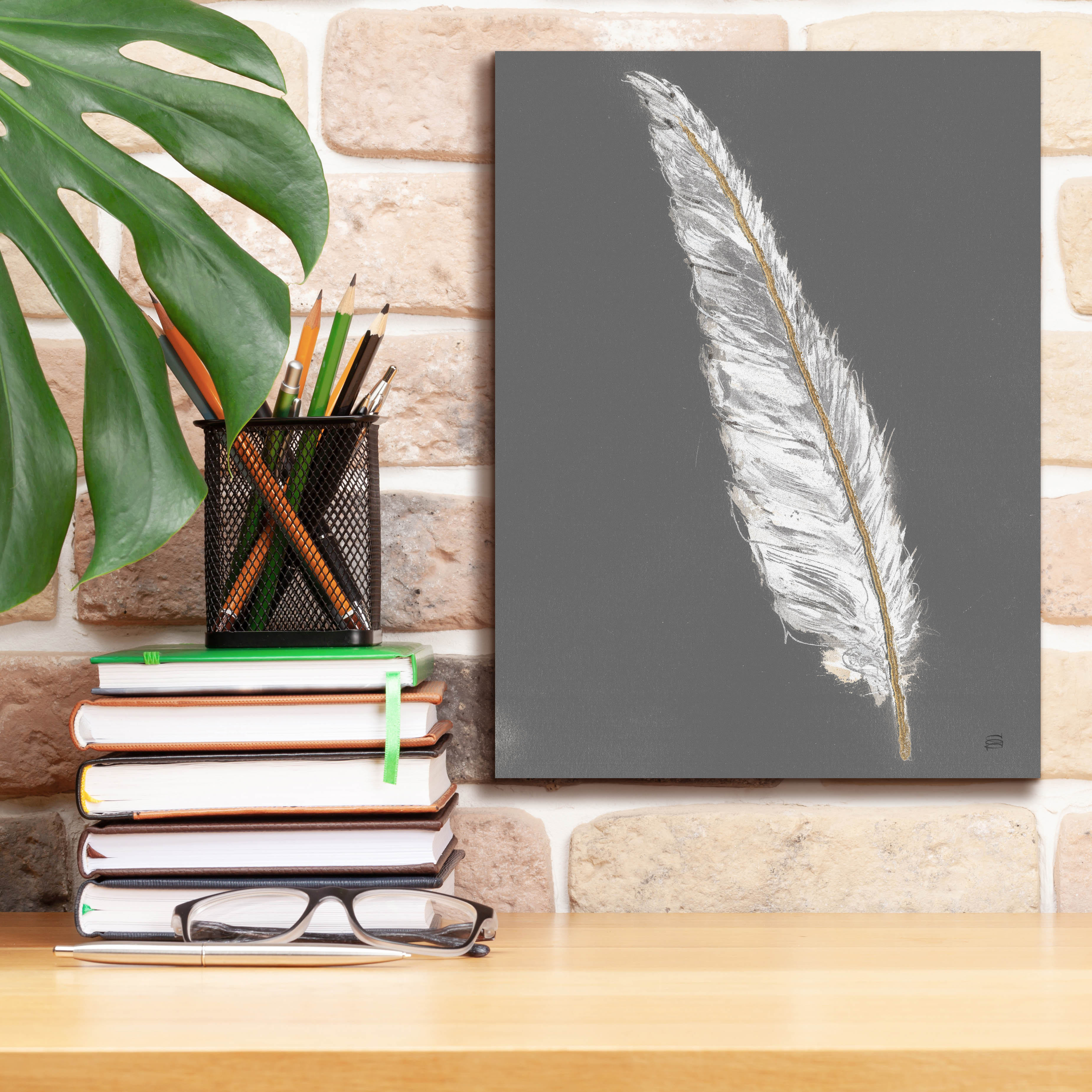 Epic Graffiti 'Gold Feathers 6 On Grey' by Chris Paschke Canvas Wall ...