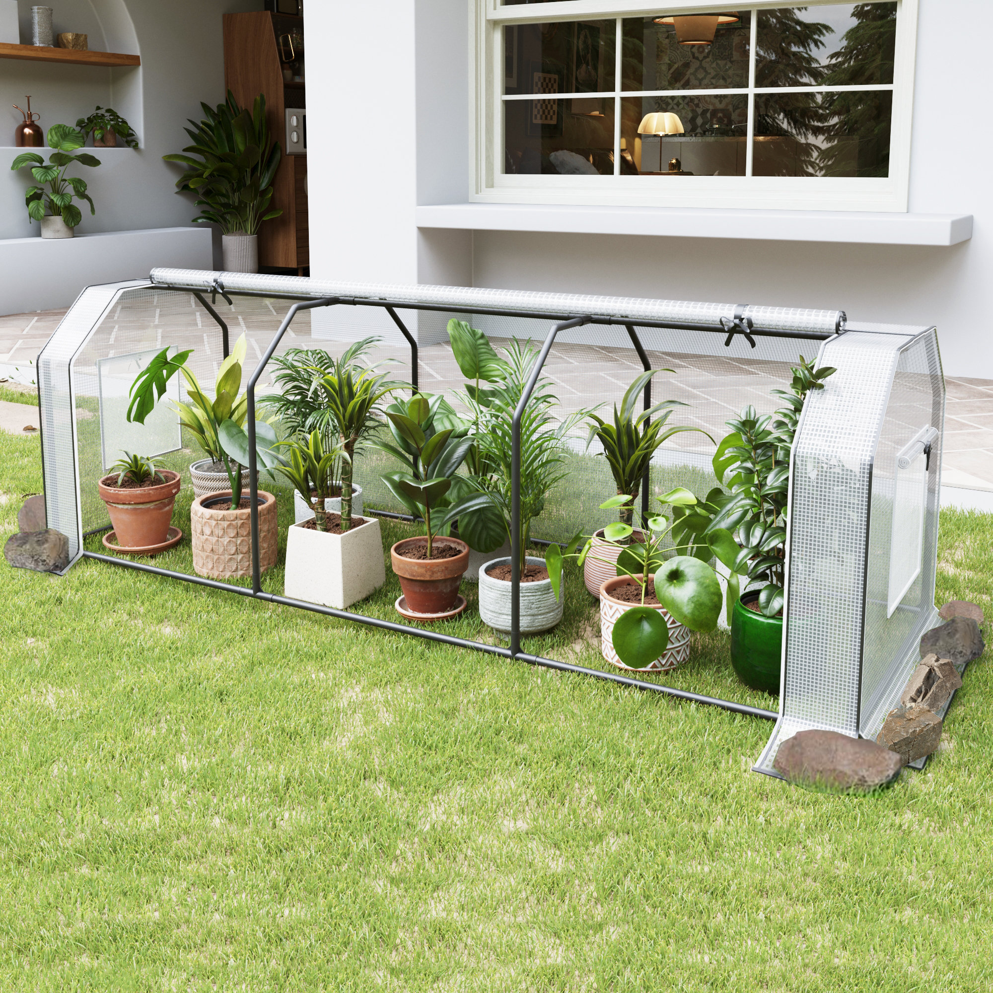 UPHA 72-Inch Hexagonal Portable Mini Greenhouse in White, Plastic ...