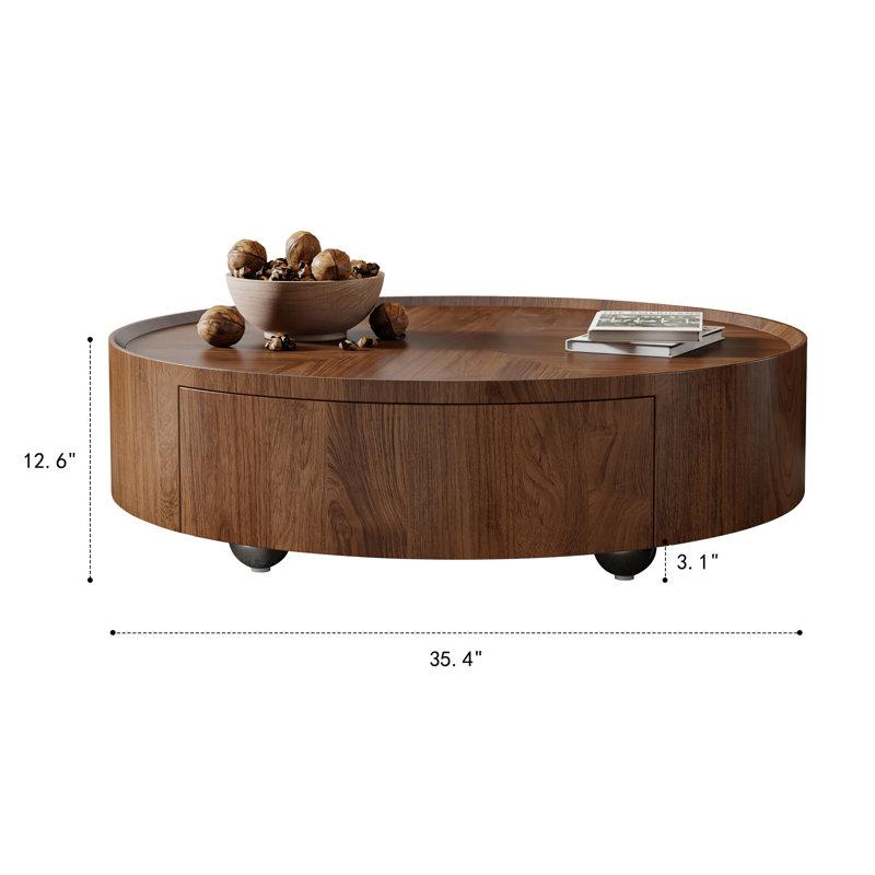Millwood Pines Crantor Round Coffee Table with 2 Storage Drawers Walnut ...